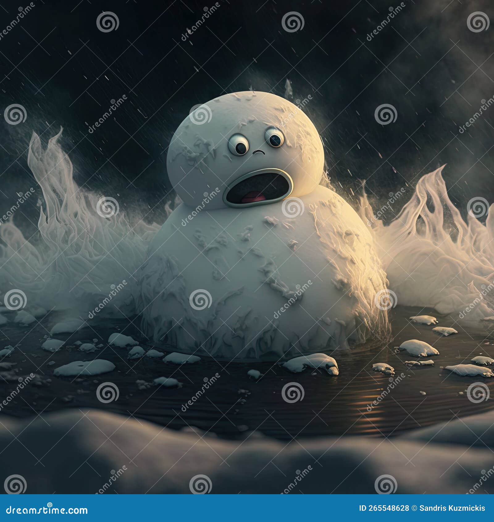 Melted Cute Snowman in Puddle. Generative AI Stock Illustration ...