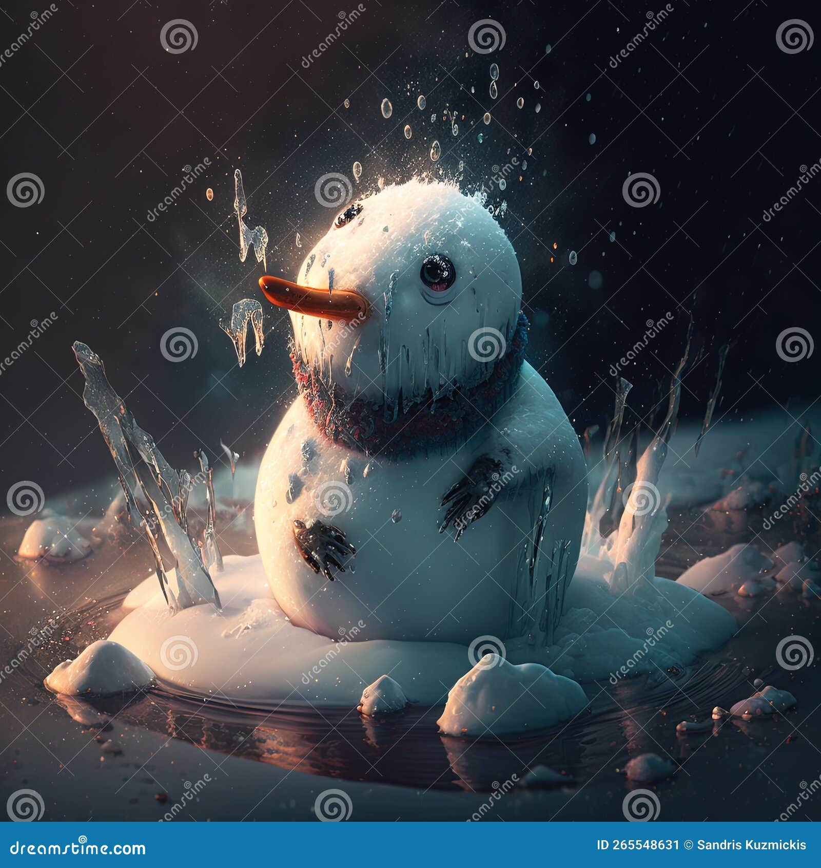 Melted Cute Snowman in Puddle. Generative AI Stock Illustration ...