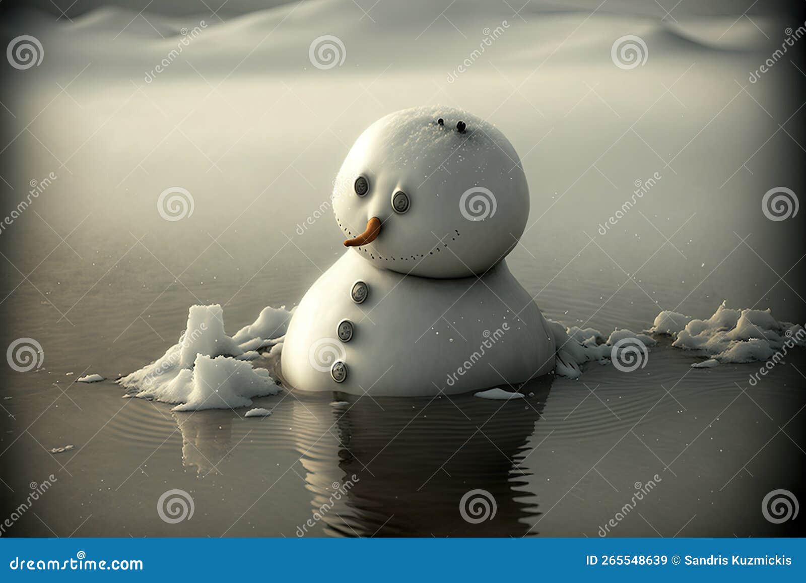 Melted Cute Snowman in Puddle. Generative AI Stock Illustration ...