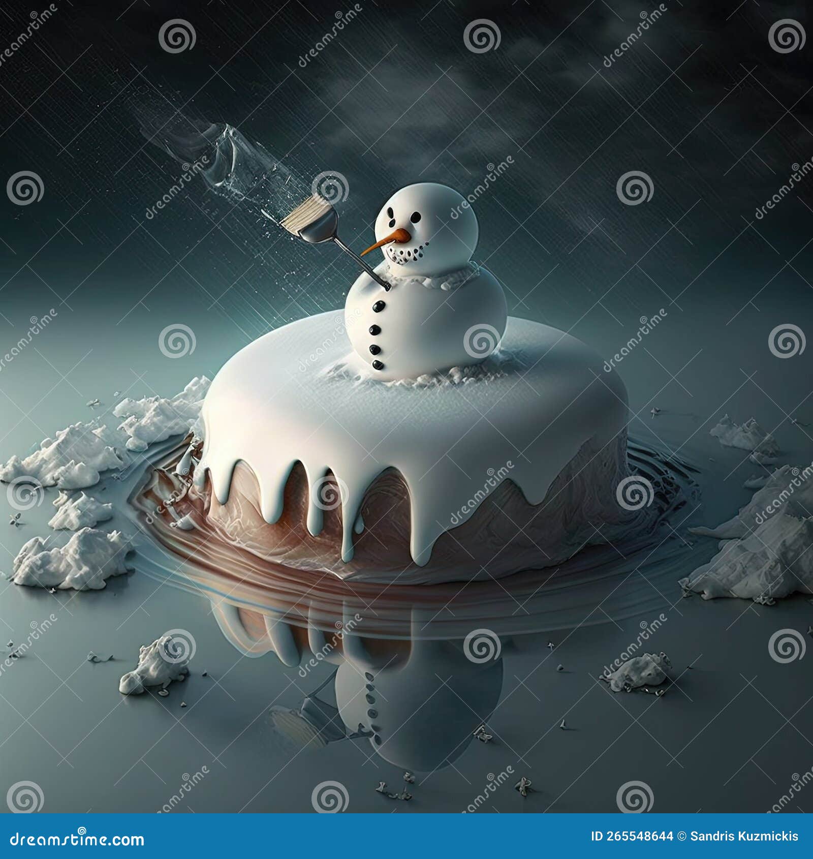 Melted Cute Snowman in Puddle. Generative AI Stock Illustration ...