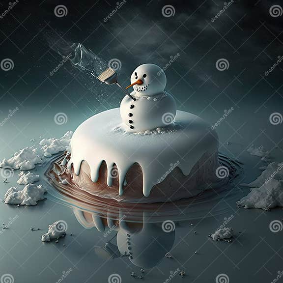 Melted Cute Snowman in Puddle. Generative AI Stock Illustration ...