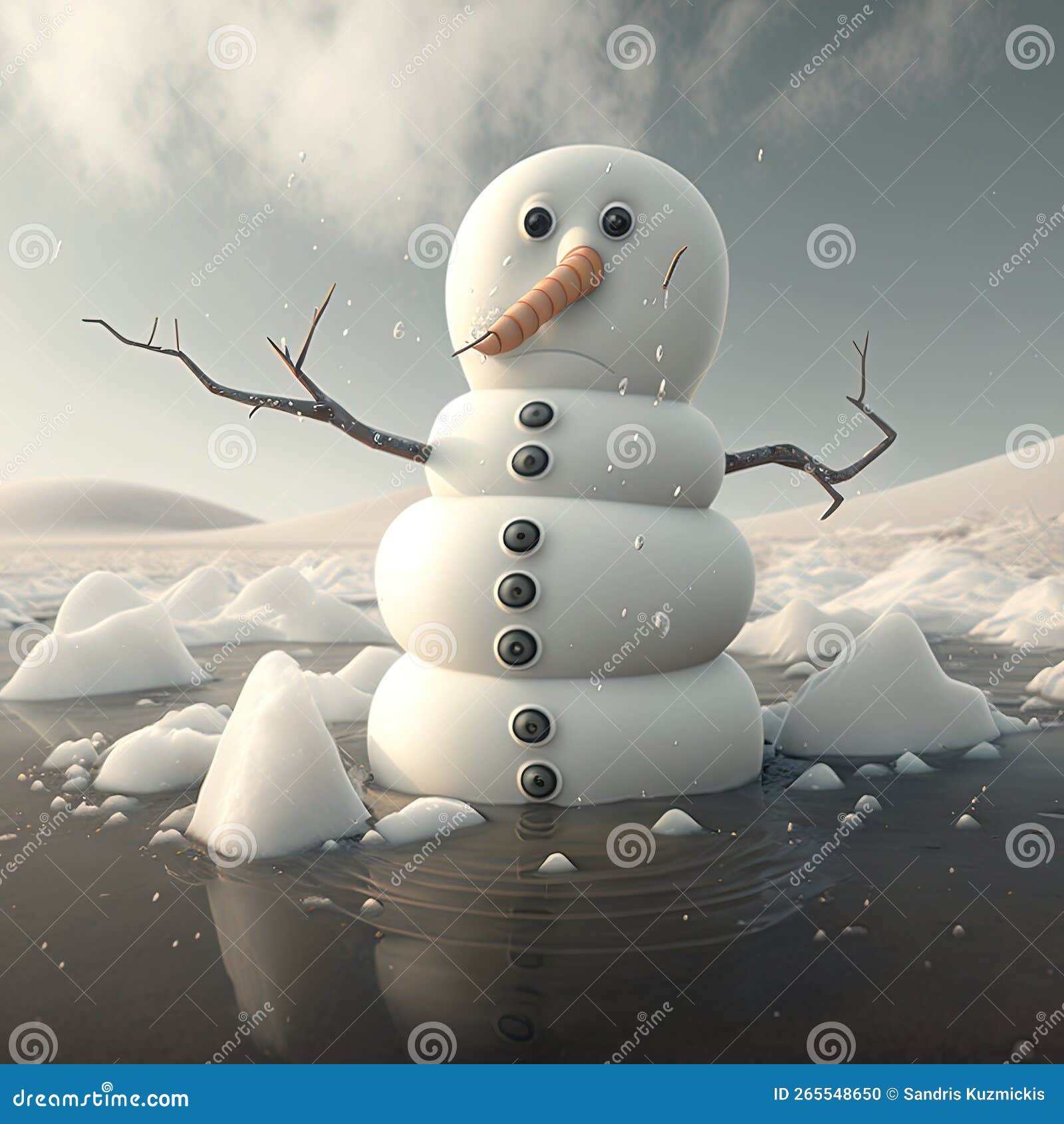 Melted Cute Snowman in Puddle. Generative AI Stock Illustration ...
