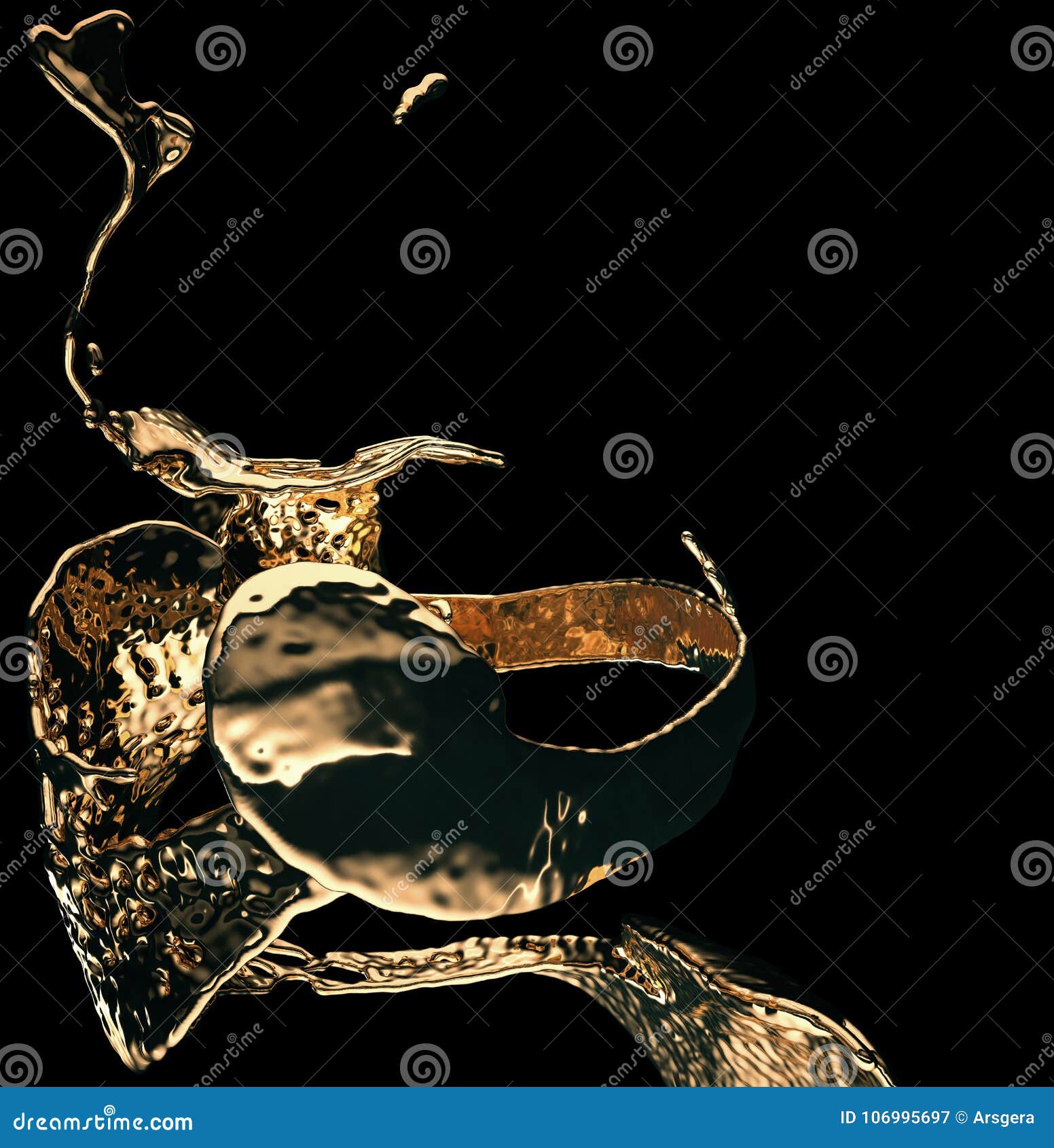 Melted Gold or Oil Splashes Isolated on Black Stock Illustration ...