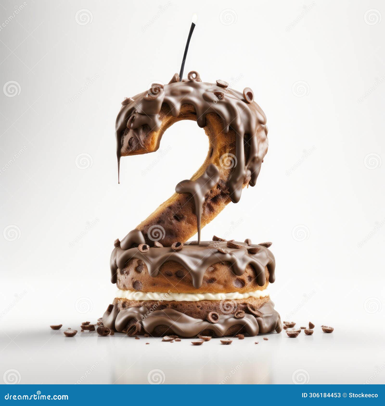 Melted Number Two Cake with Typography on White Background Stock ...