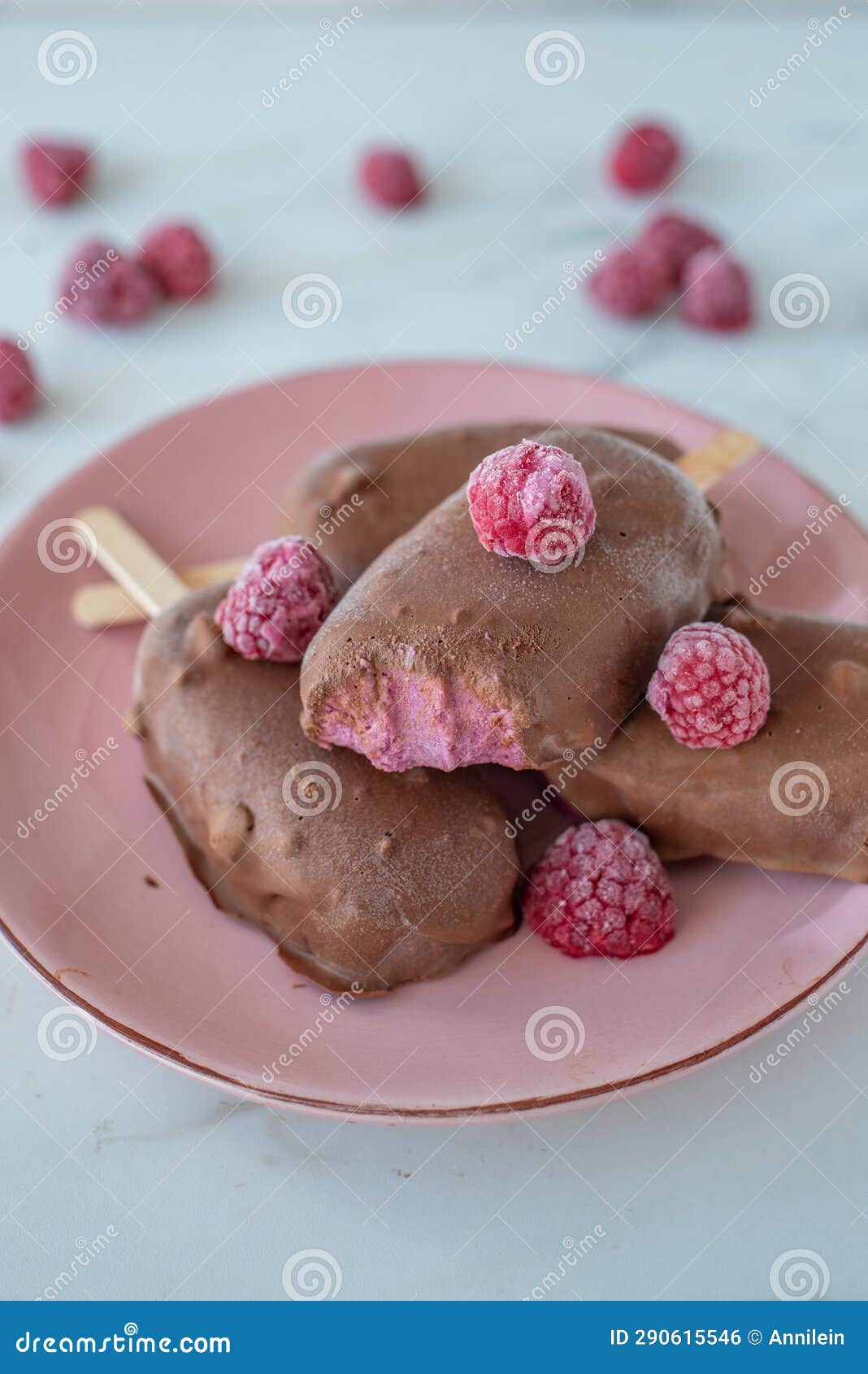 Melted Raspberry Ice Cream in Chocolate Stock Photo - Image of food ...