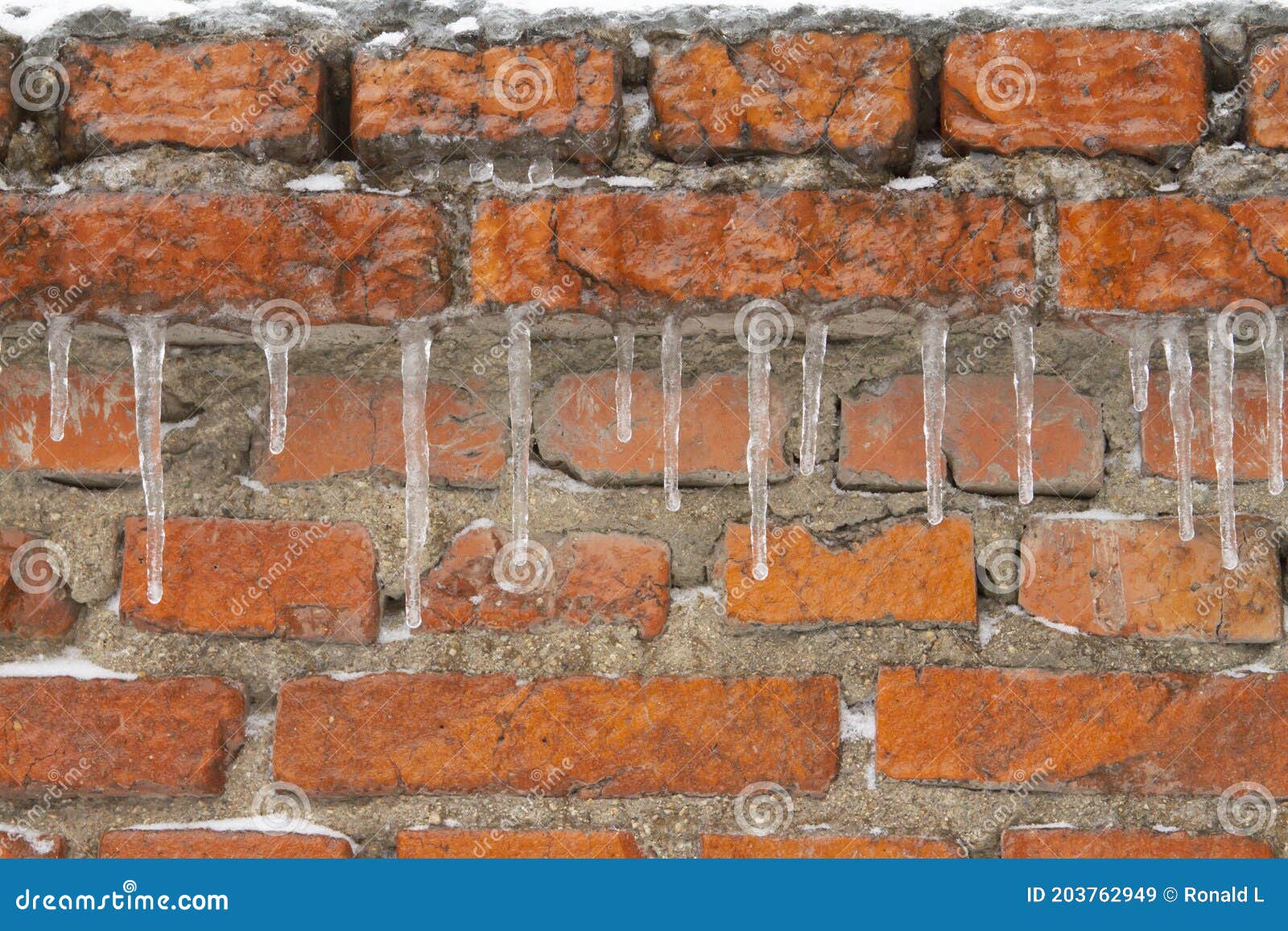 Melted Snow and Ice on a Brick Wall in Spring Stock Image - Image of ...