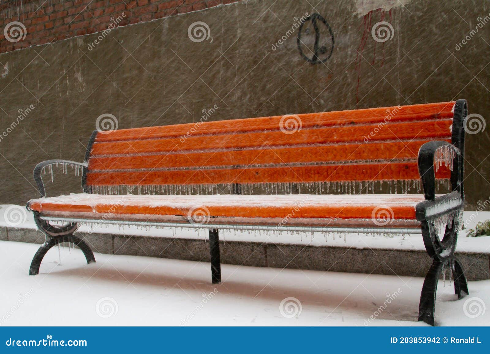 Melted Snow and Ice on a Park Bench in Spring Stock Photo - Image of ...