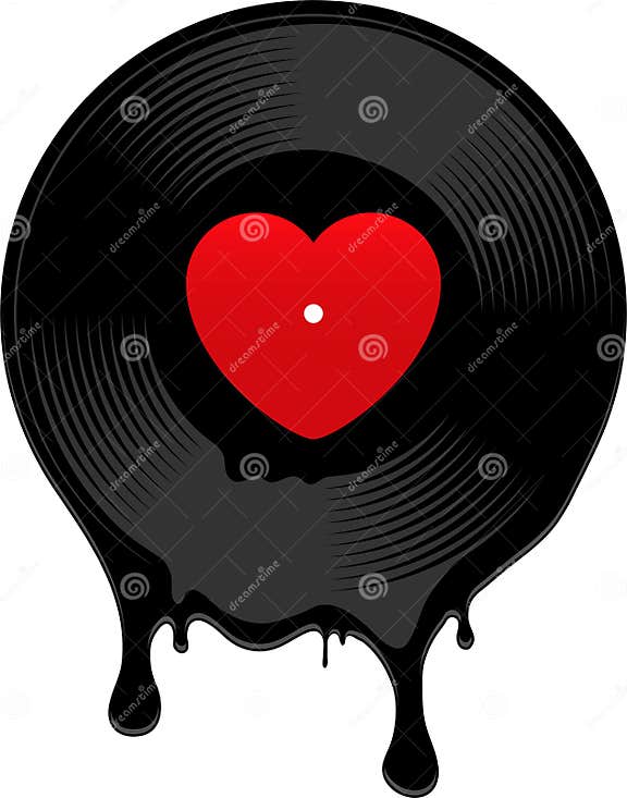Melted Vinyl Record with Heart Stock Vector - Illustration of album ...