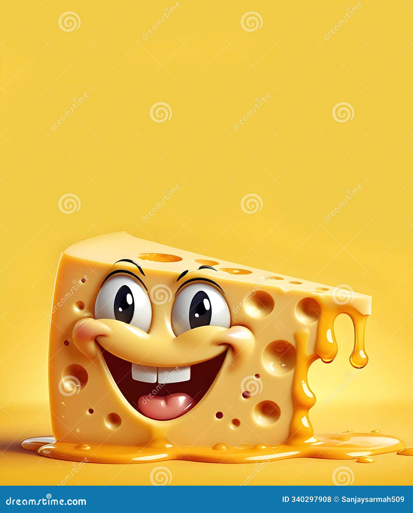 Cartoon Illustration of Melting Cheese with Smiley Expression on Yellow ...