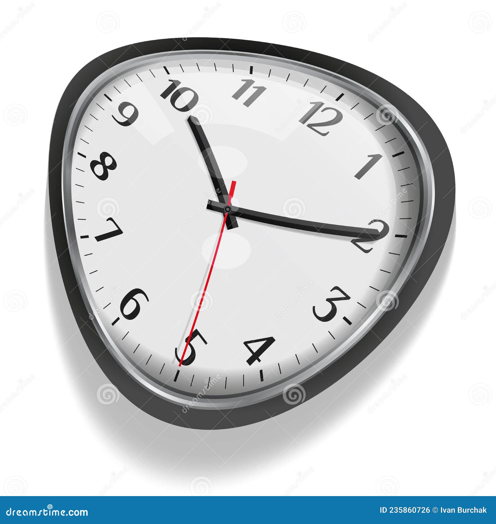 Melting Clock, Distorted Dial with Shadow Isolated on White. Vector ...