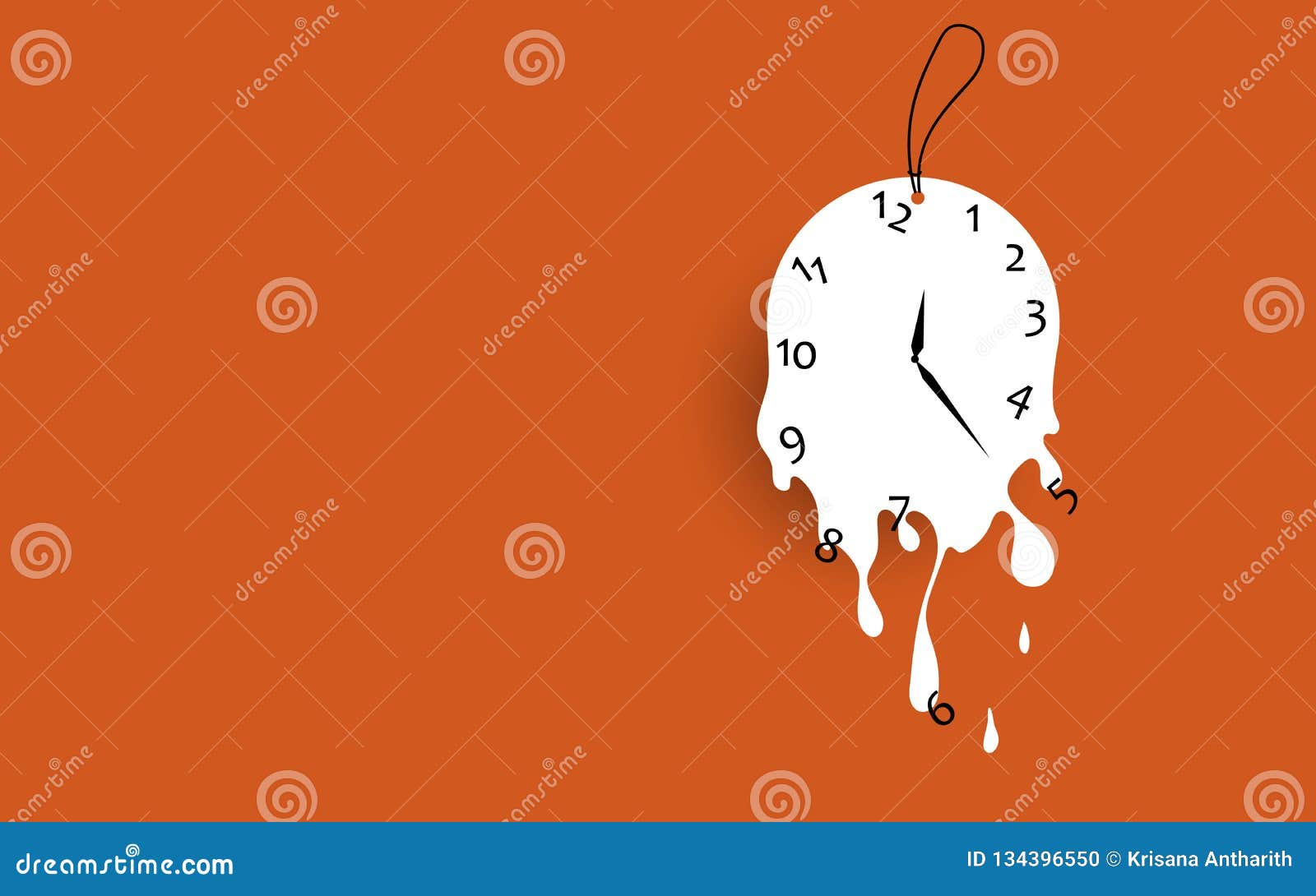 Melting Clock Flat Design Vector Illustration on Orange Background ...