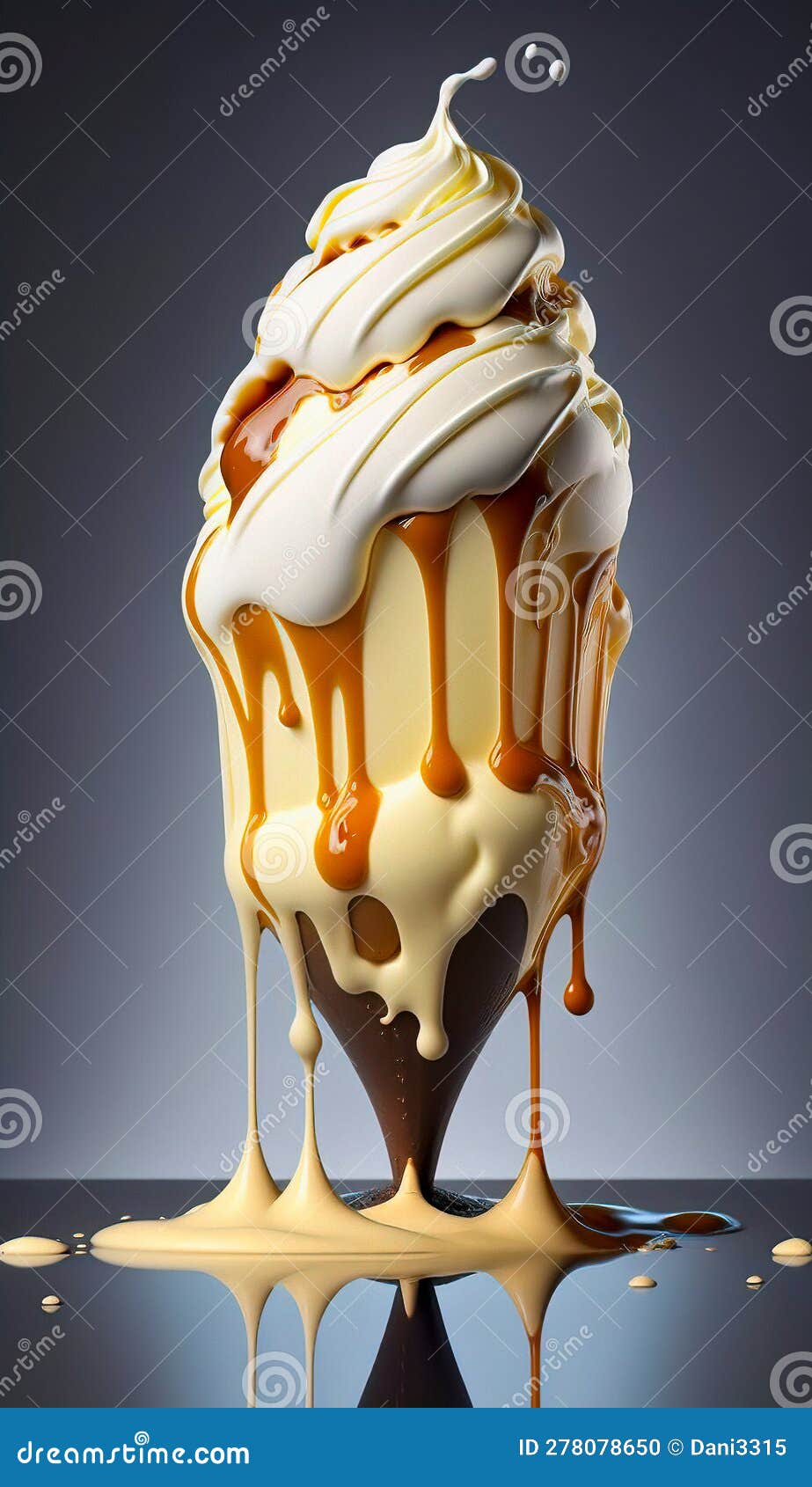 A Melting Cone-Shaped Ice Cream Sundae Stock Illustration ...
