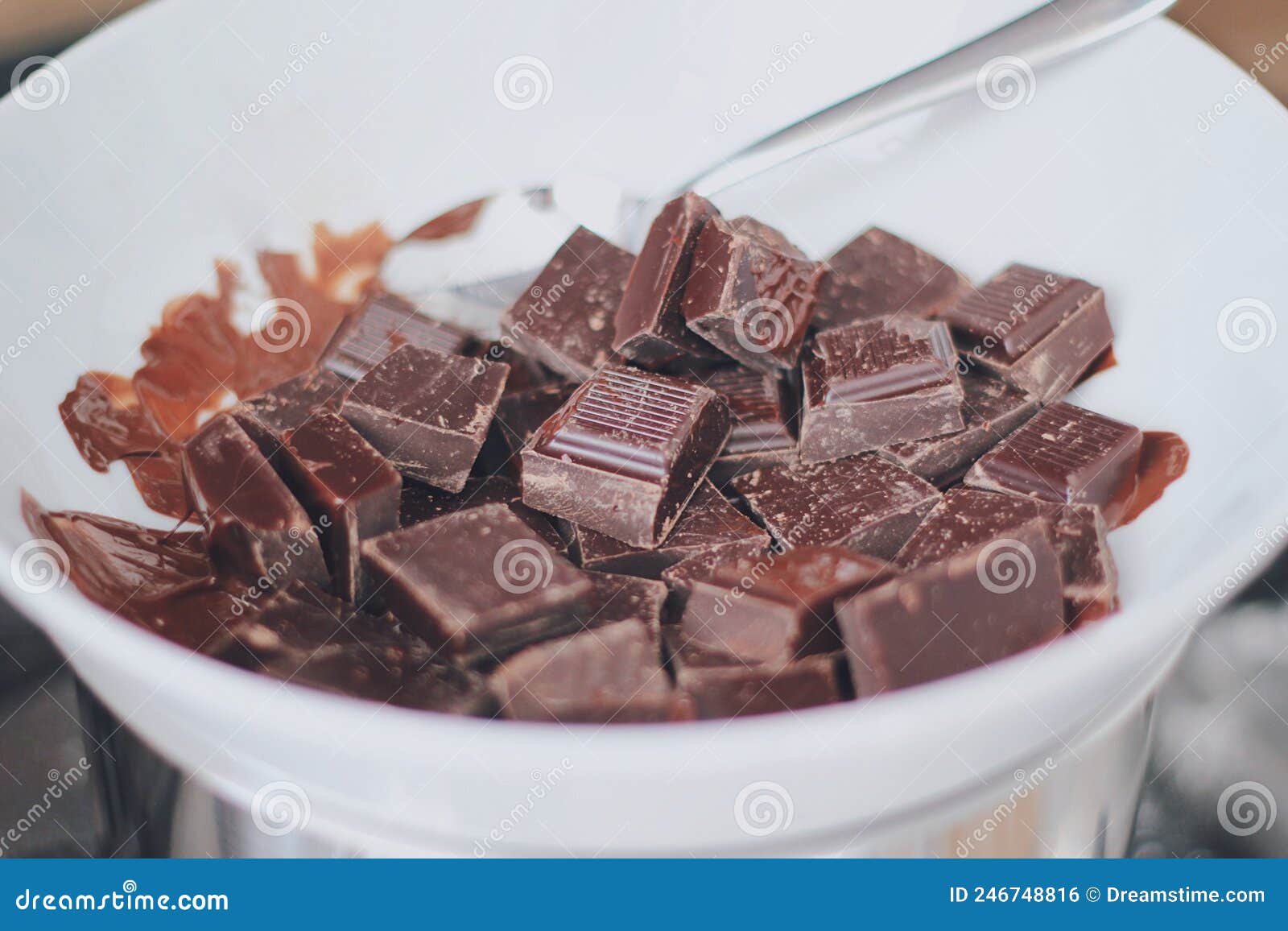Melting Cubes of Dark Chocolate Stock Photo - Image of sweetness ...