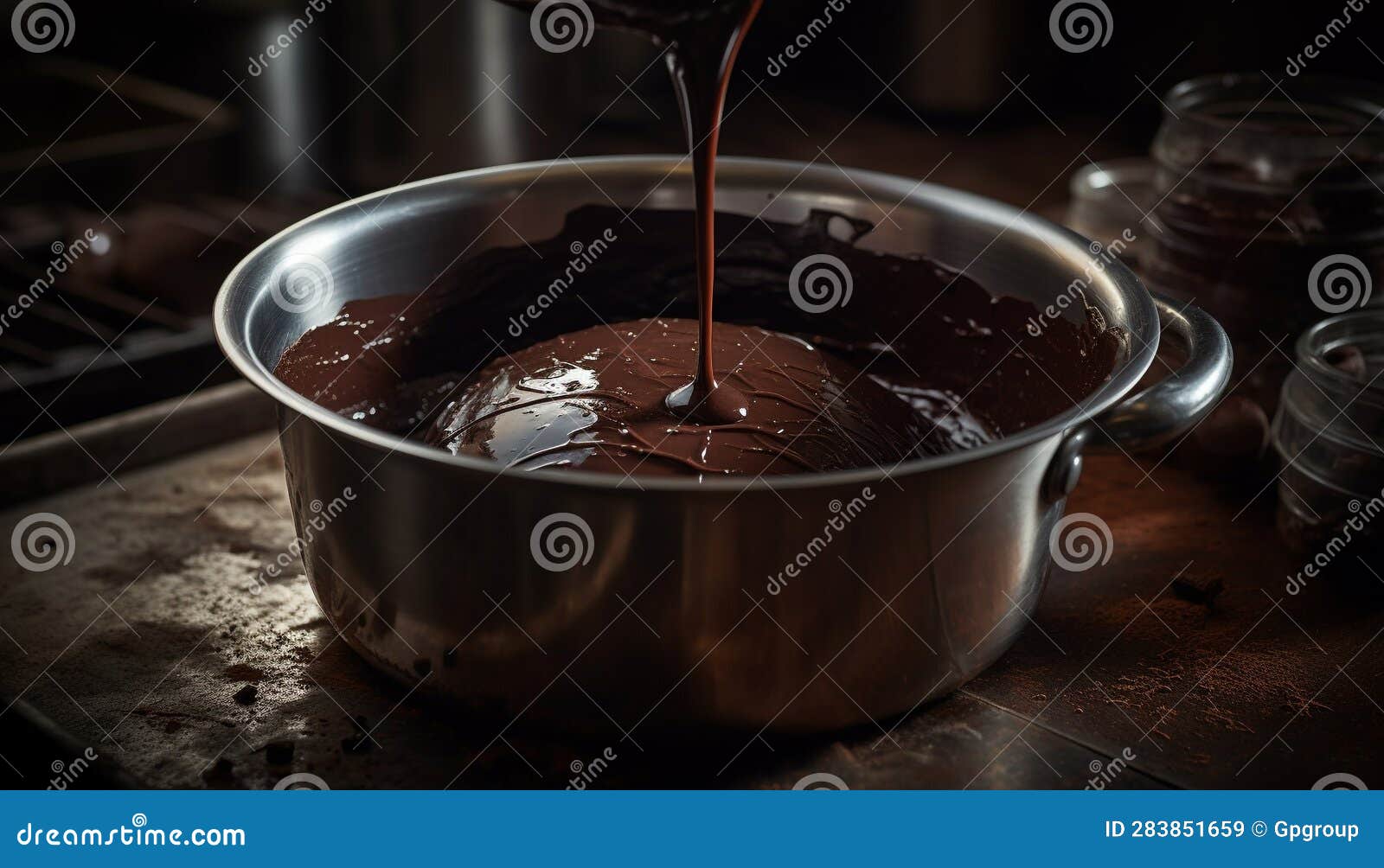 Melting Dark Chocolate, Pouring Over Sweet Dessert Generated by AI ...