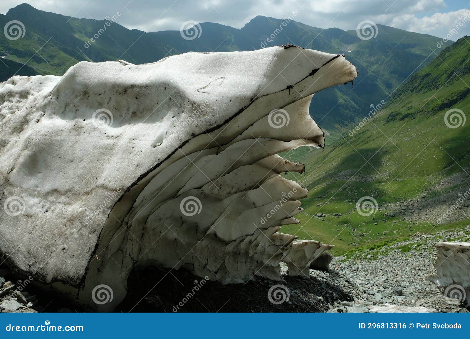 Melting Drift of Snow in Summer Stock Photo - Image of mountains, rock ...