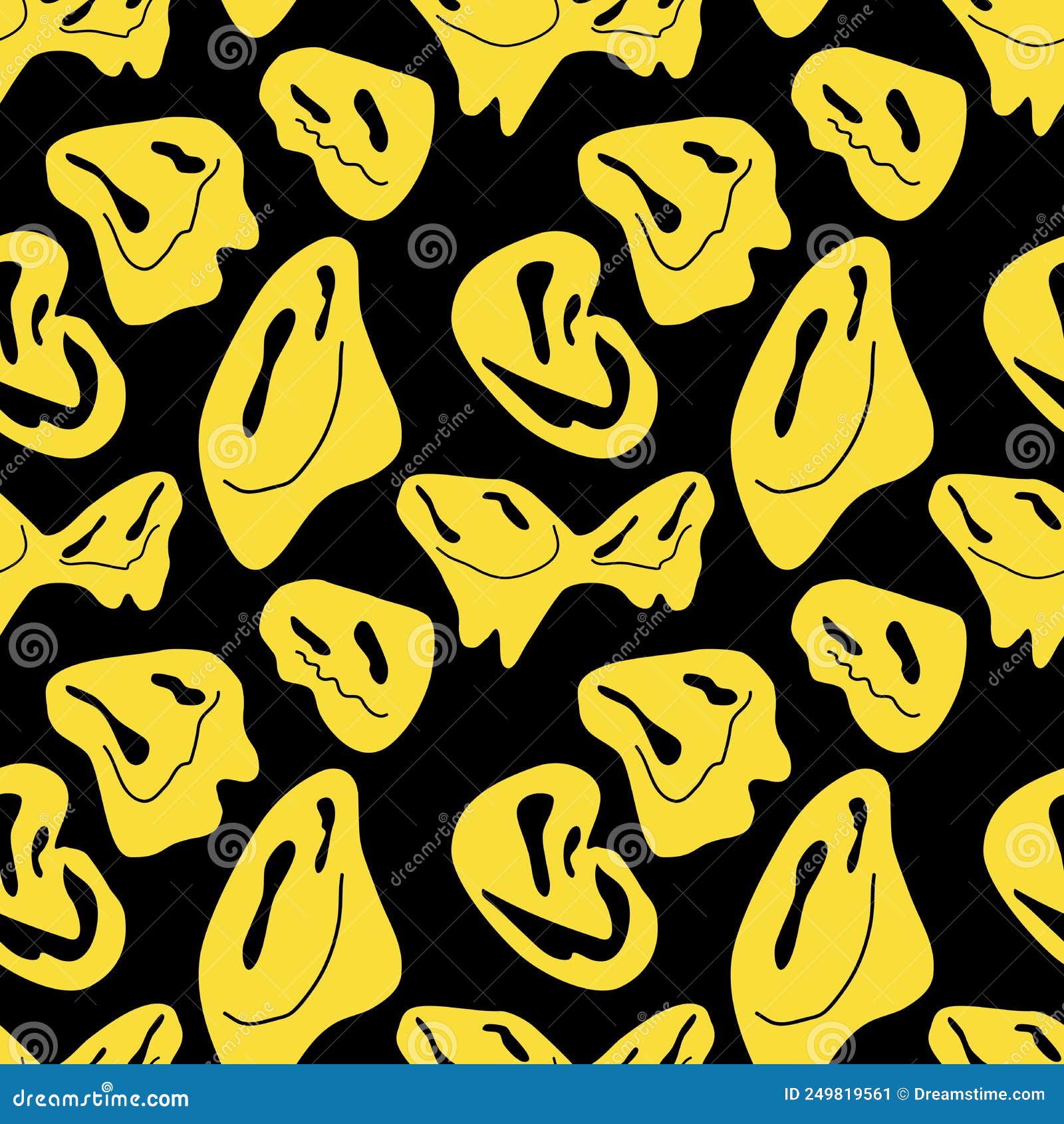 Melting or Dripping Smiles Seamless Pattern. Set of Psychedelic Smiles ...