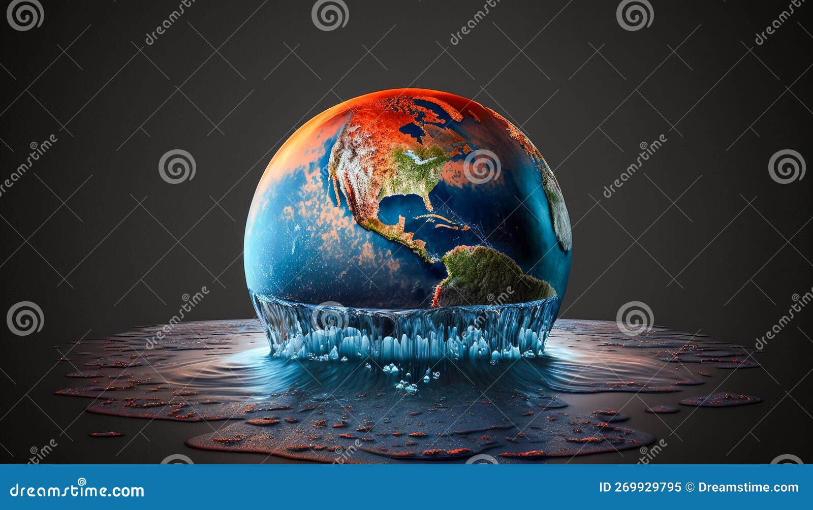 Melting Earth Dripping Oceans and Seas, Global Warming Concept ...