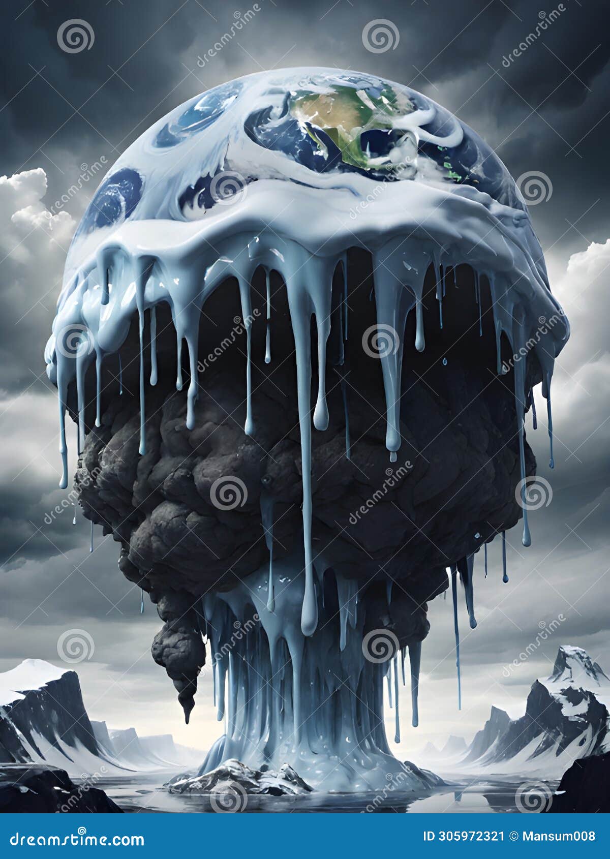 A Melting Earth with a Red Drip of Paint Stock Illustration ...