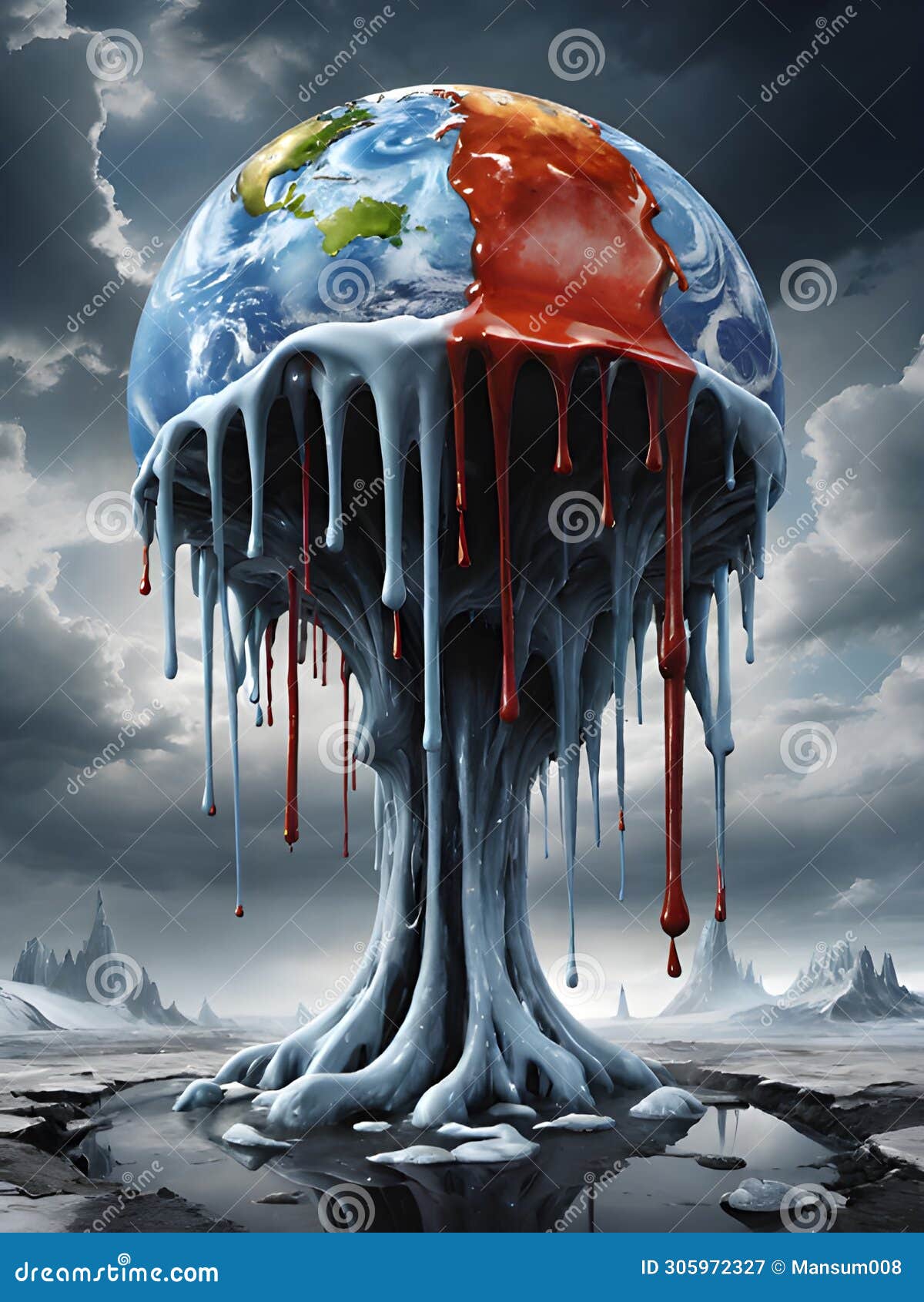A Melting Earth with a Red Drip of Paint Stock Illustration ...