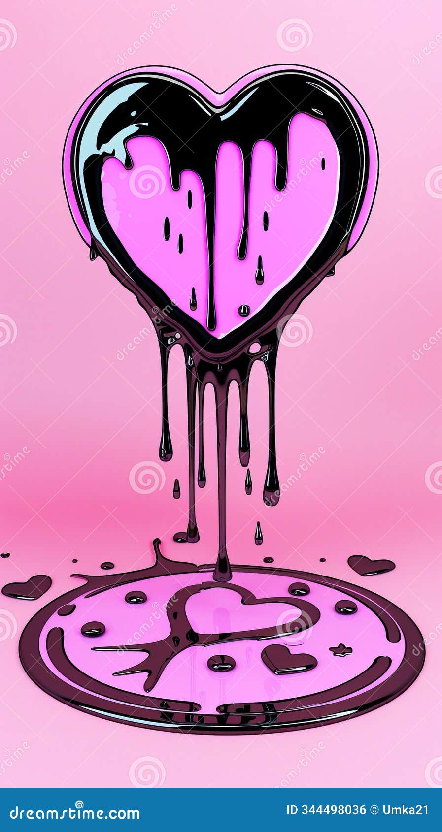Melting Heart Dripping with Black and Pink Paint on Pastel Background ...