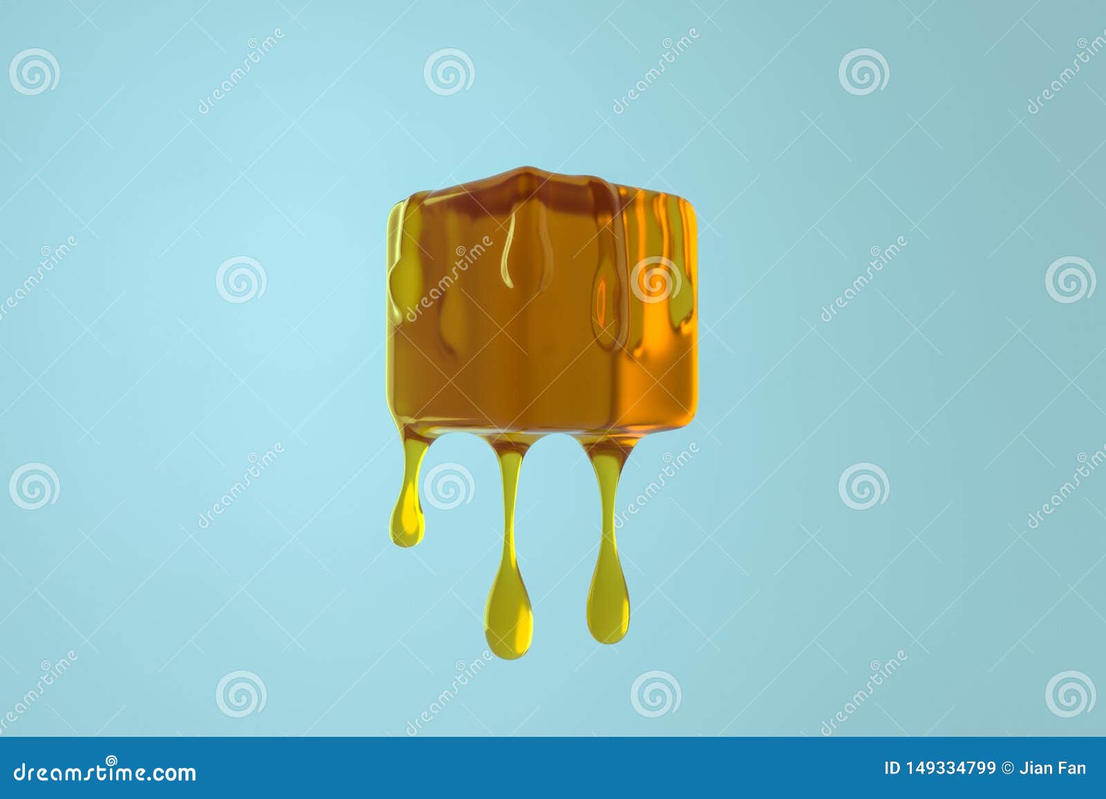 Melting Honey Cube with Liquid Drop Details, 3d Rendering Stock ...