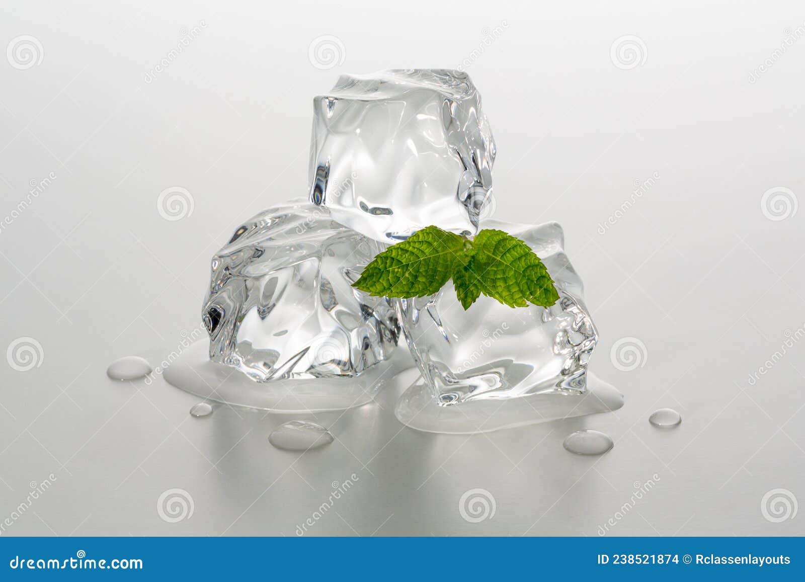 Melting Ice Chunks with Mint Stock Photo - Image of crystal, freeze ...