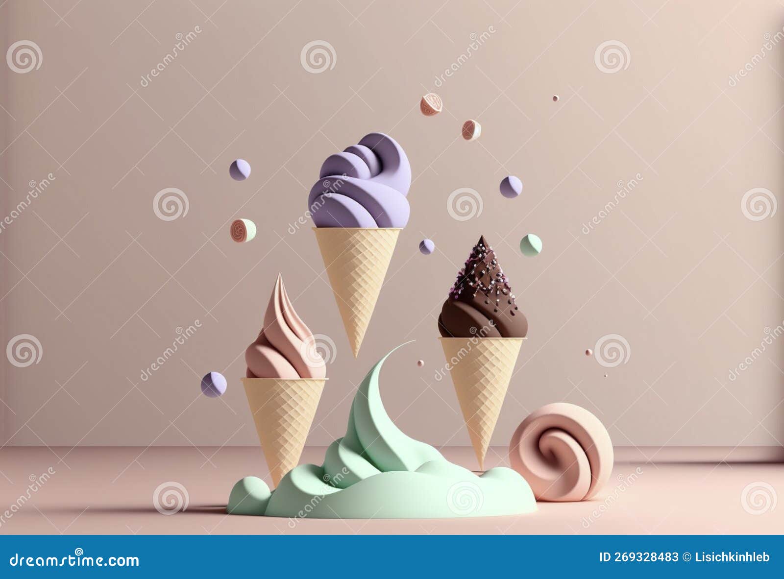 Melting Ice Cream Cone. Created with Ai Generative Tools Stock ...