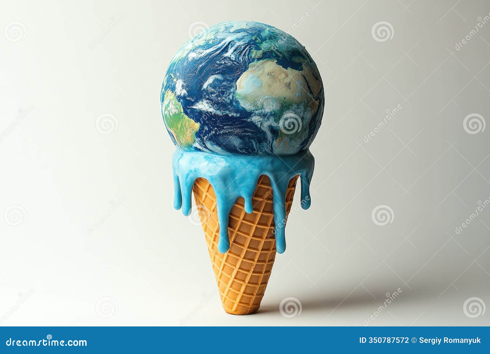 Melting Ice Cream Cone Featuring a Globe Represents Environmental ...