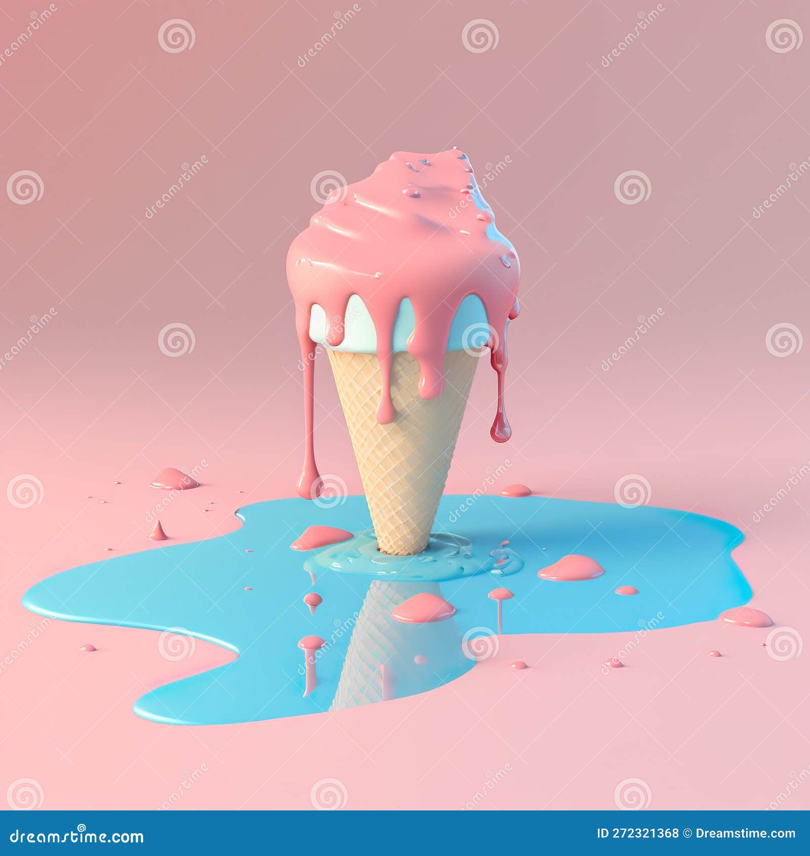 Melting Ice Cream In A Cone In Soft Pastel Colors Illustration Stock