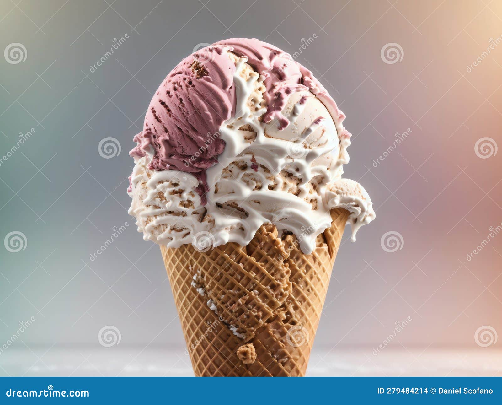 Melting Ice Cream Cone on White Background. Generative AI Stock ...