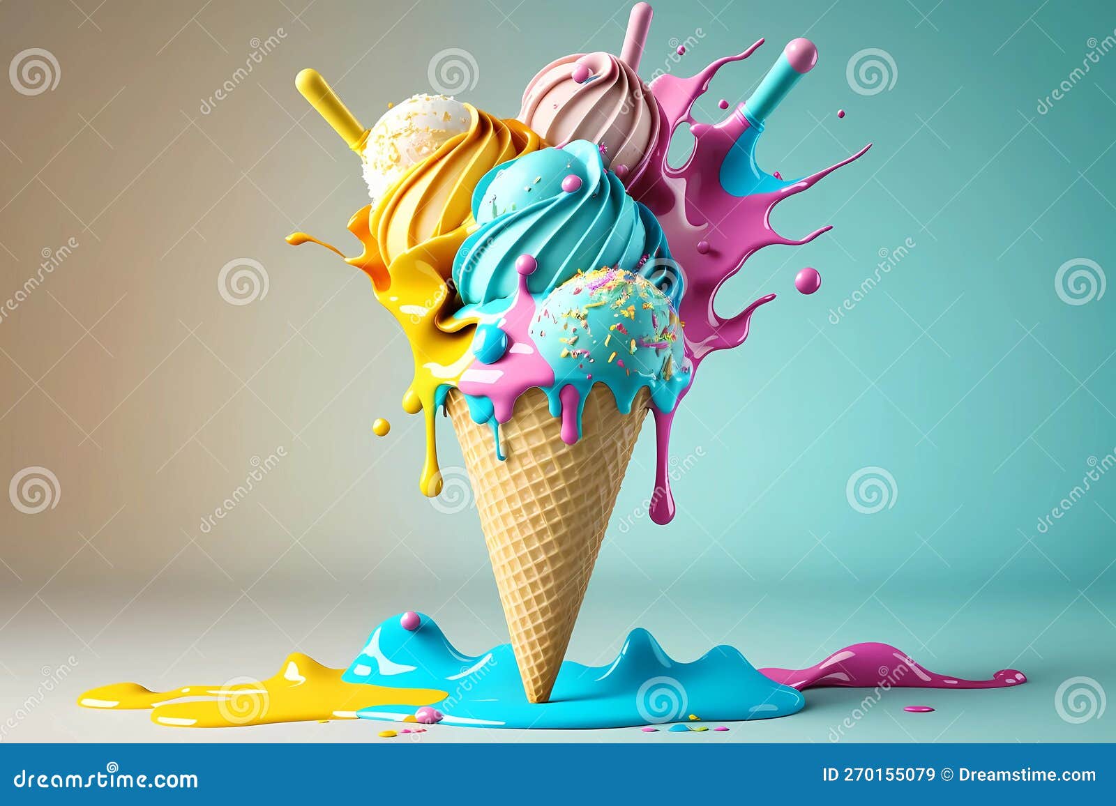 Melting Ice Cream. 3d Render Generative Ai Design Stock Illustration ...