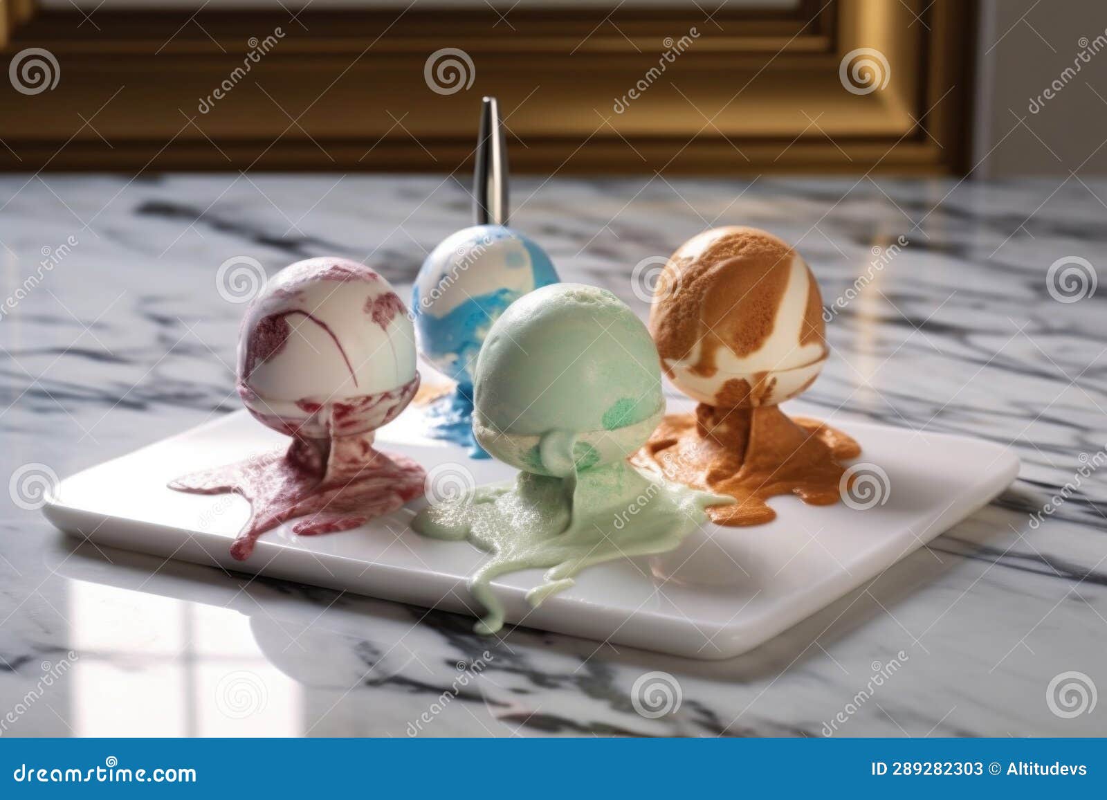 Melting Ice Cream Scoops on Marble Countertop Stock Image - Image of ...