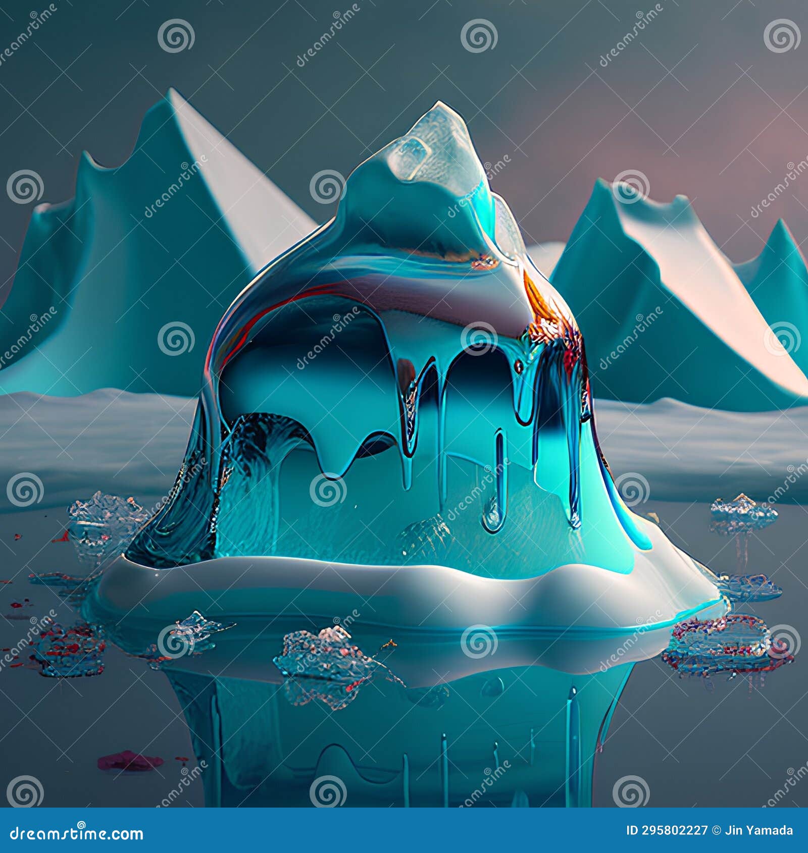 Melting Ice Cube with Reflection on Blue Background. 3d Illustration ...