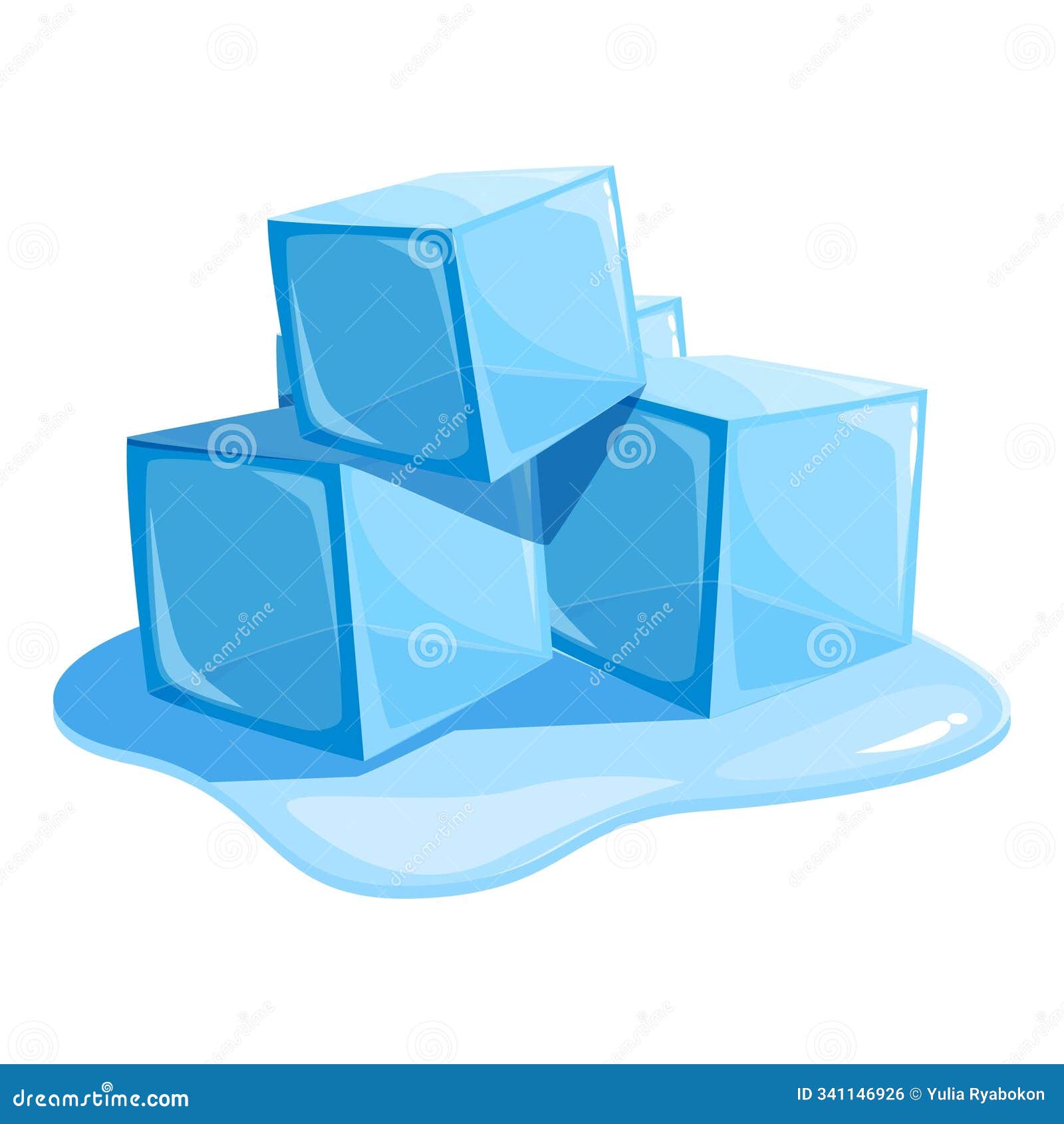 Melting Ice Cubes Creating a Puddle of Water Stock Illustration ...