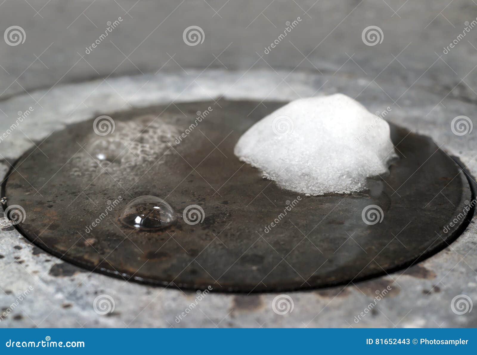 Melting ice on a hot plate stock image. Image of snow - 81652443