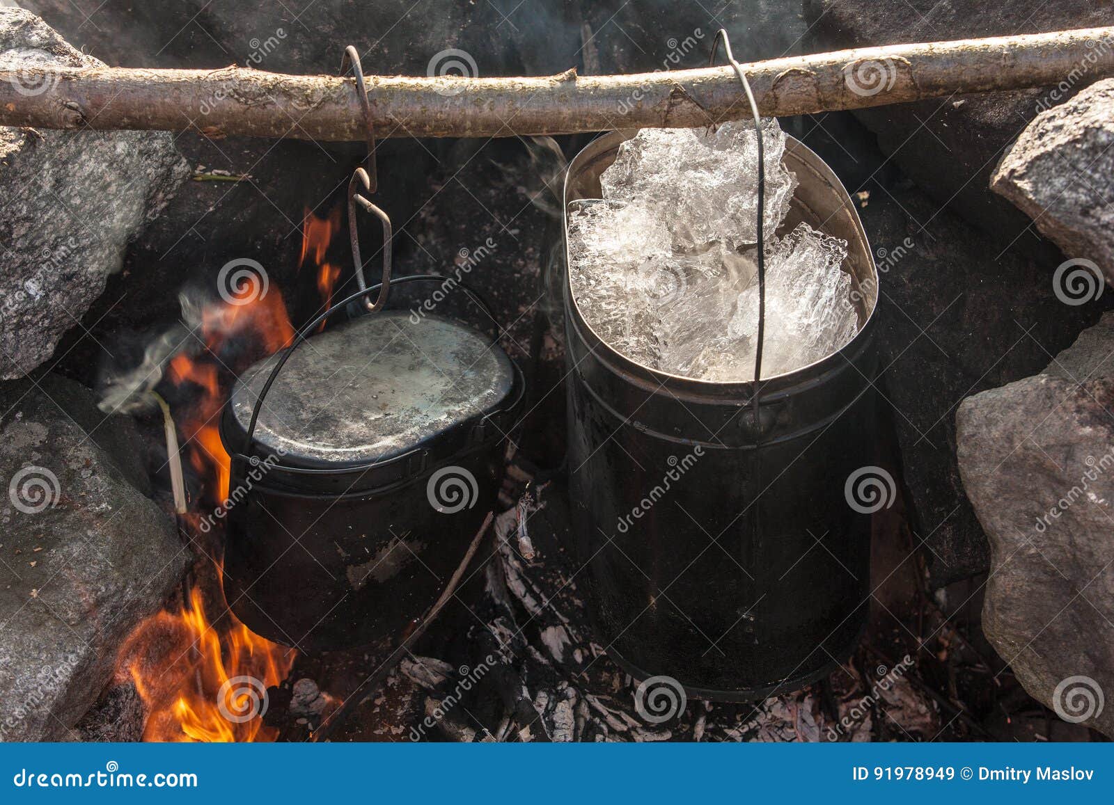 Melting ice in a pot stock image. Image of camp, kettle - 91978949
