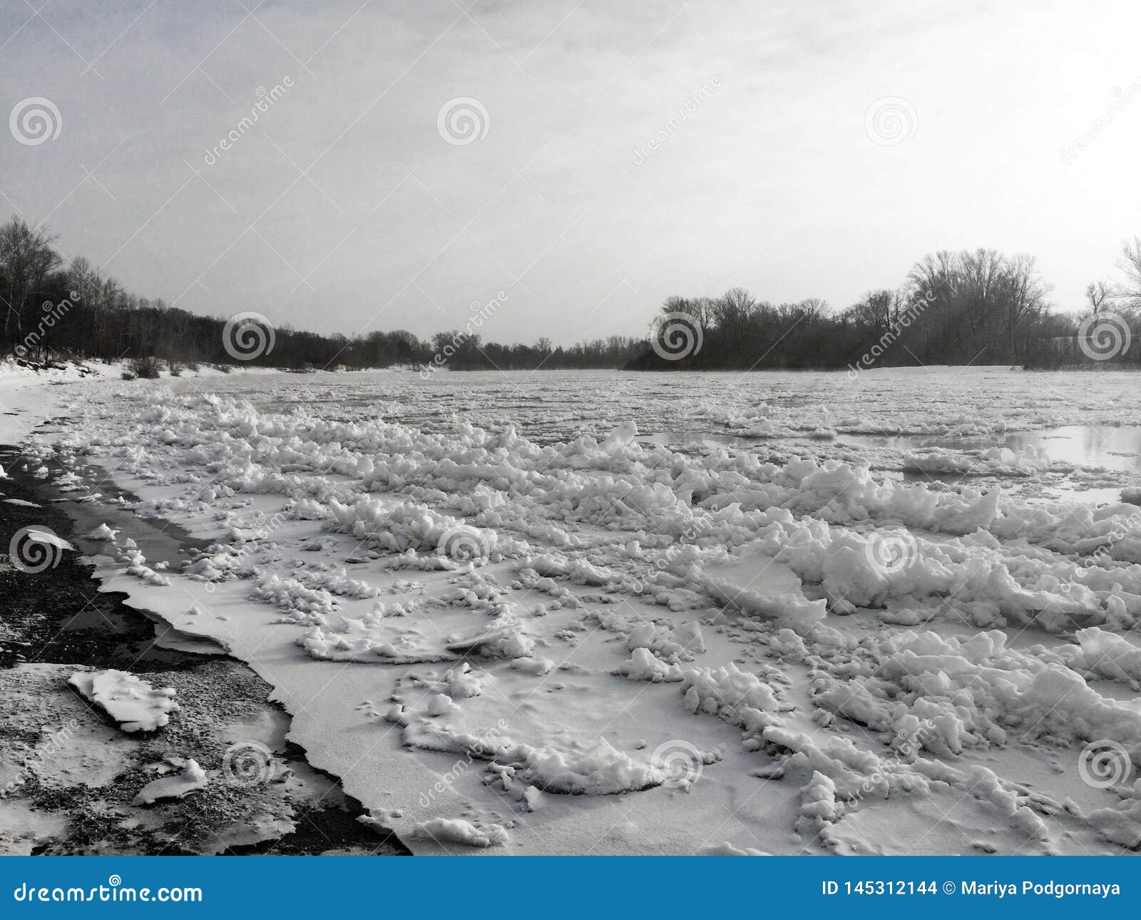 Melting of Ice on River, Ice Drift, Early Spring Stock Photo - Image of ...