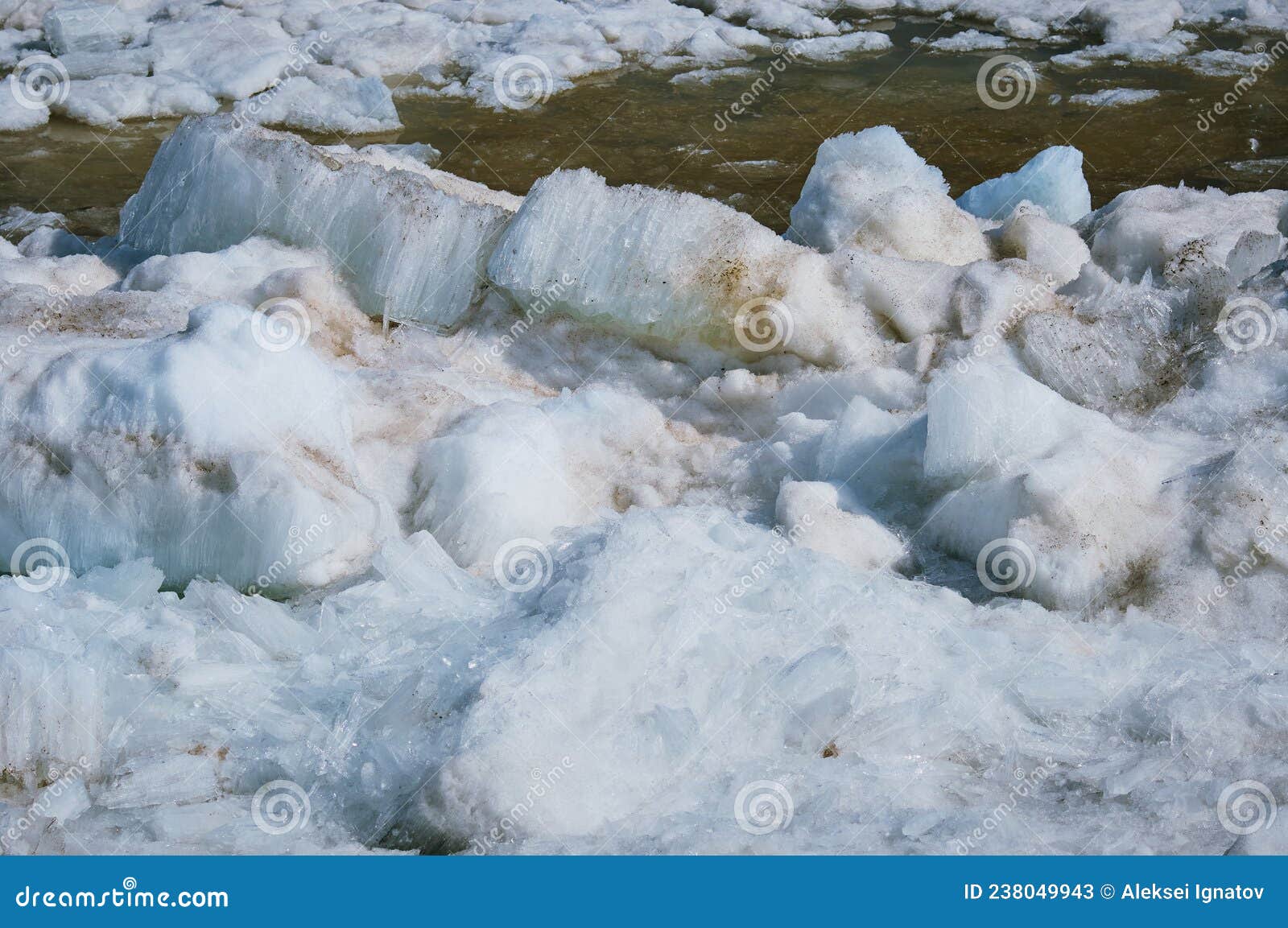 Melting Ice on the River in Spring. Ice Drift Time. Natural Structure ...
