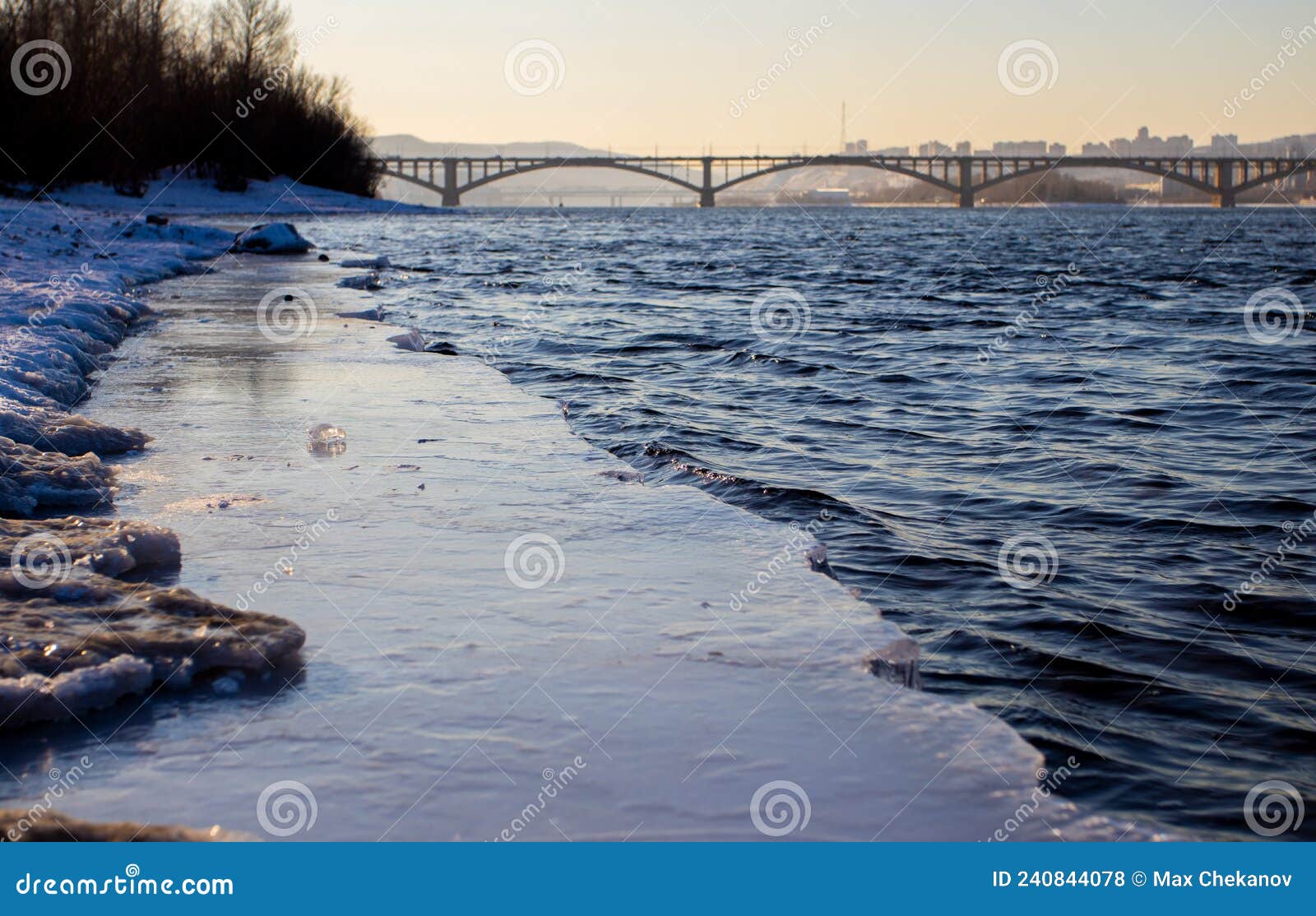 Melting Ice on the River in Spring. Ice Drift Time. Natural Structure ...