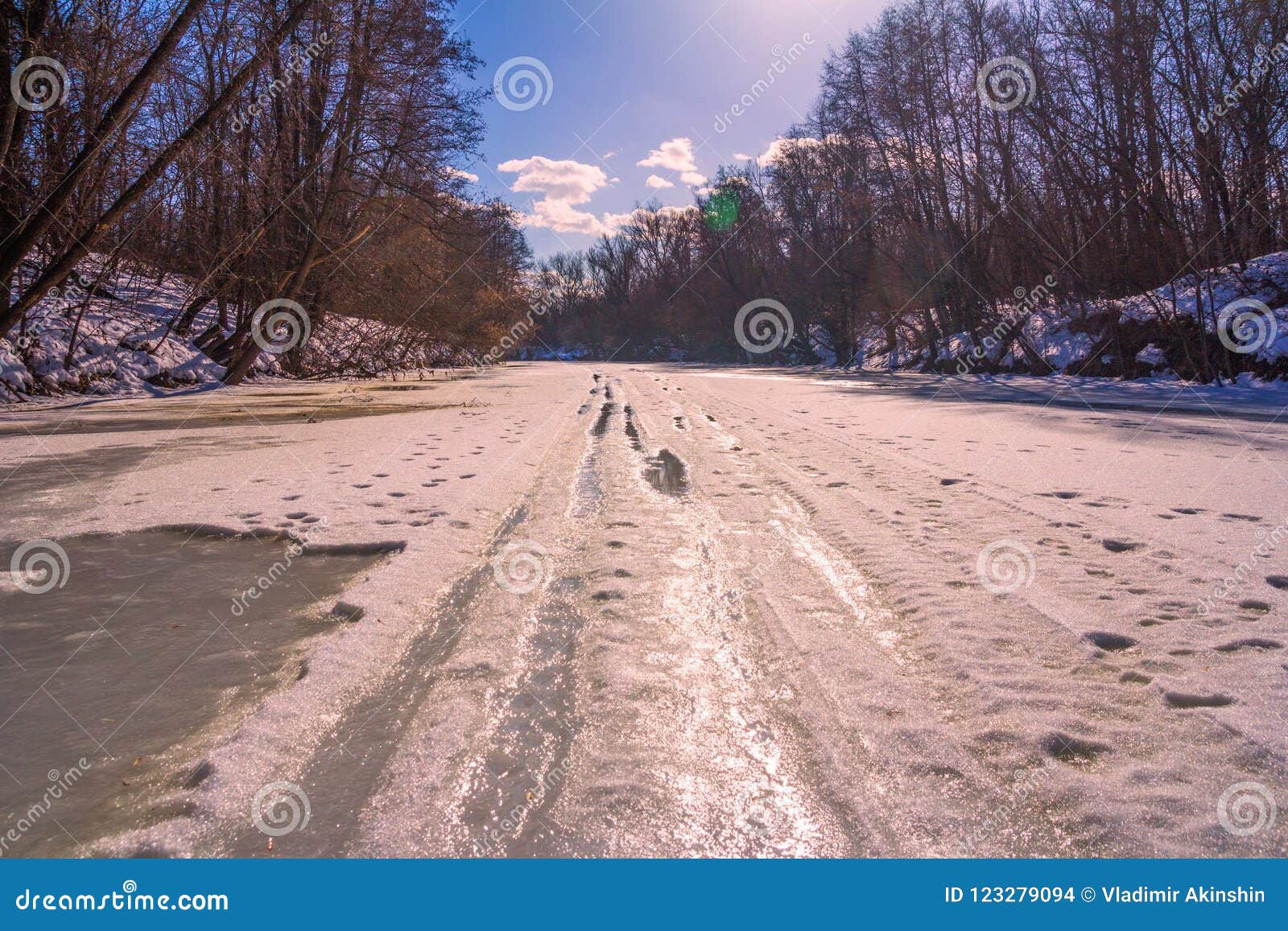 Melting Ice on the Spring River in the Woods Sunny Day. Stock Photo ...