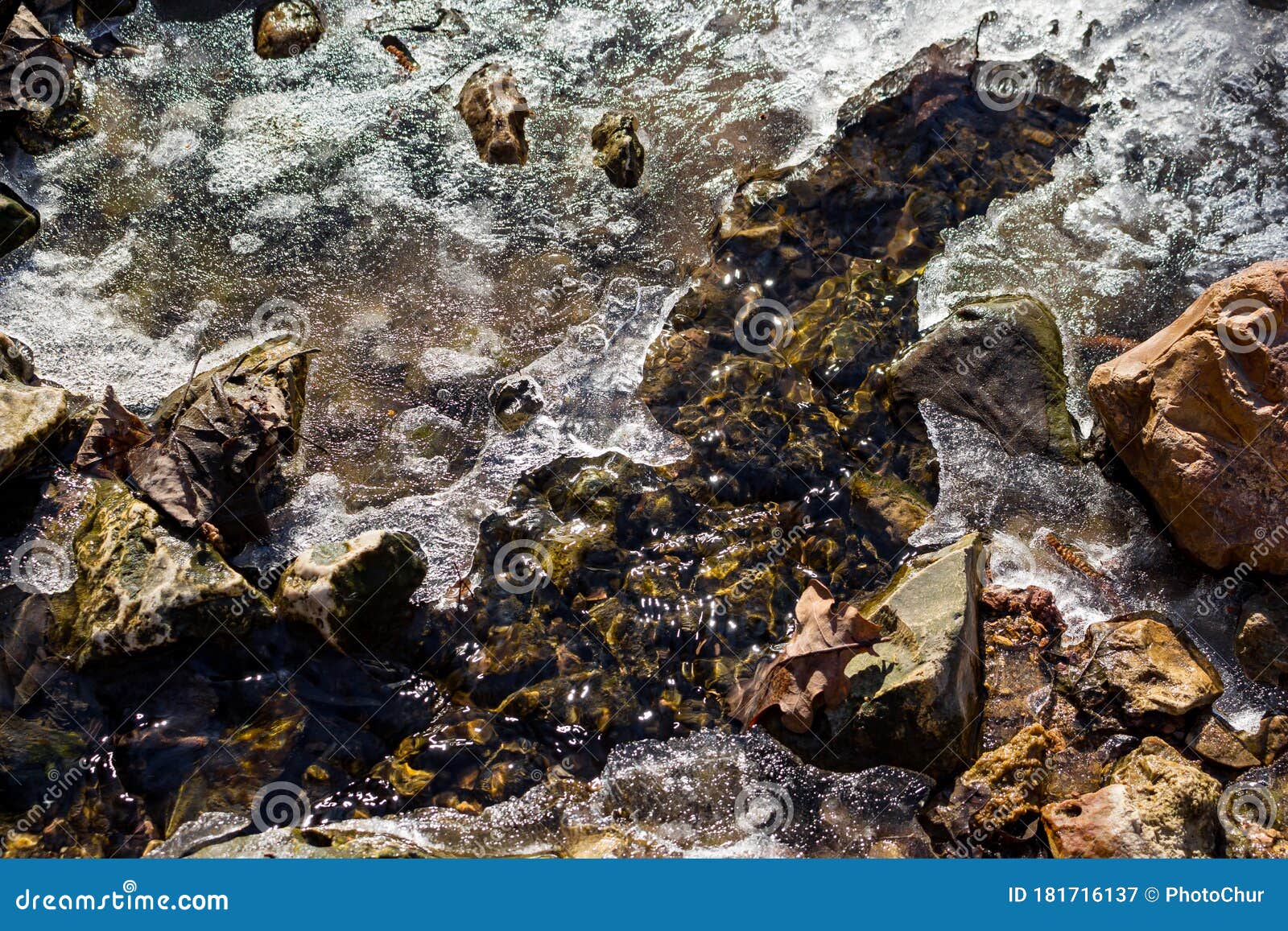 Melting Ice on the Surface of the Stream Stock Image - Image of melting ...