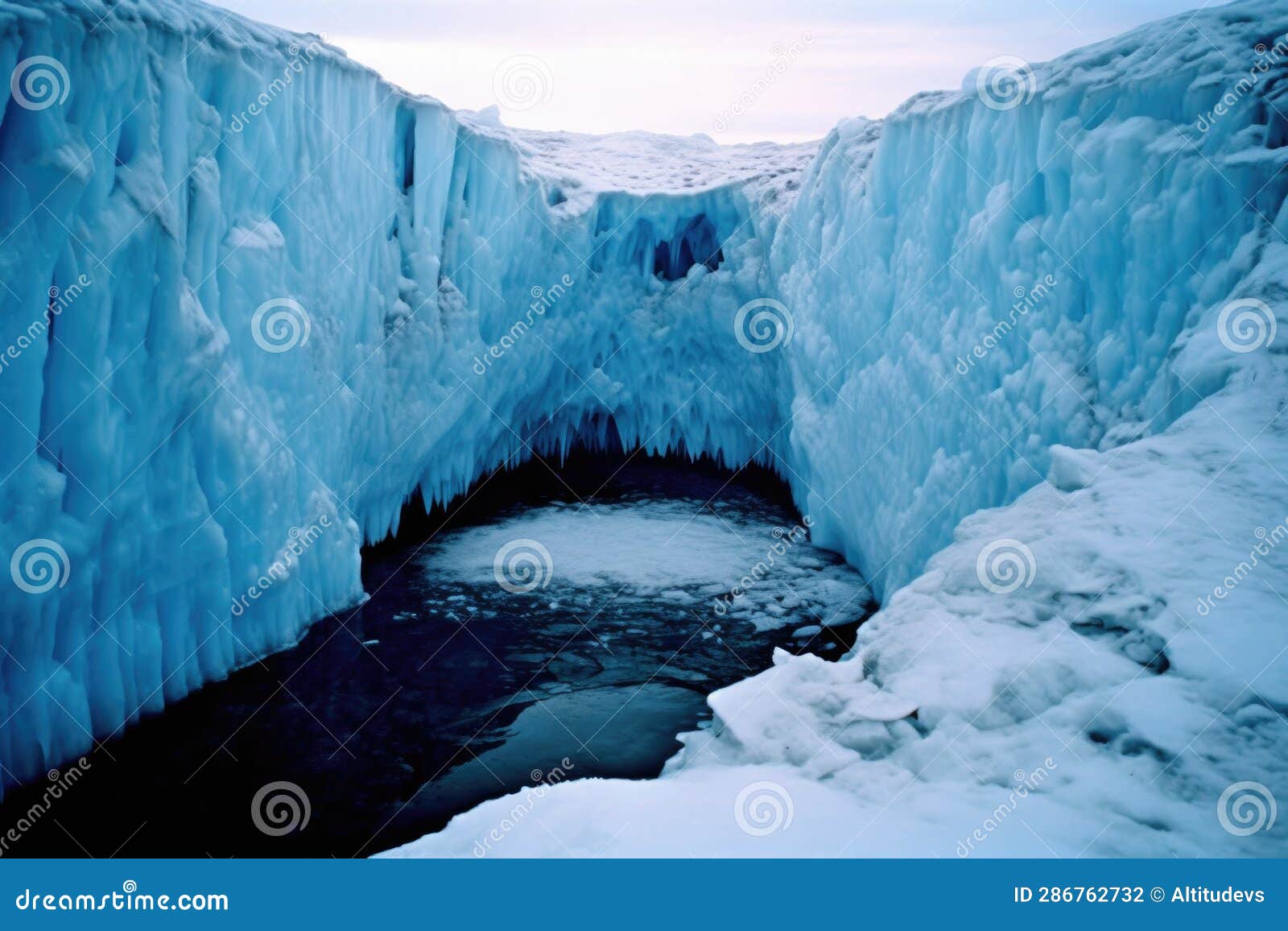Melting Ice and Water Flowing within a Crevasse Stock Photo - Image of ...