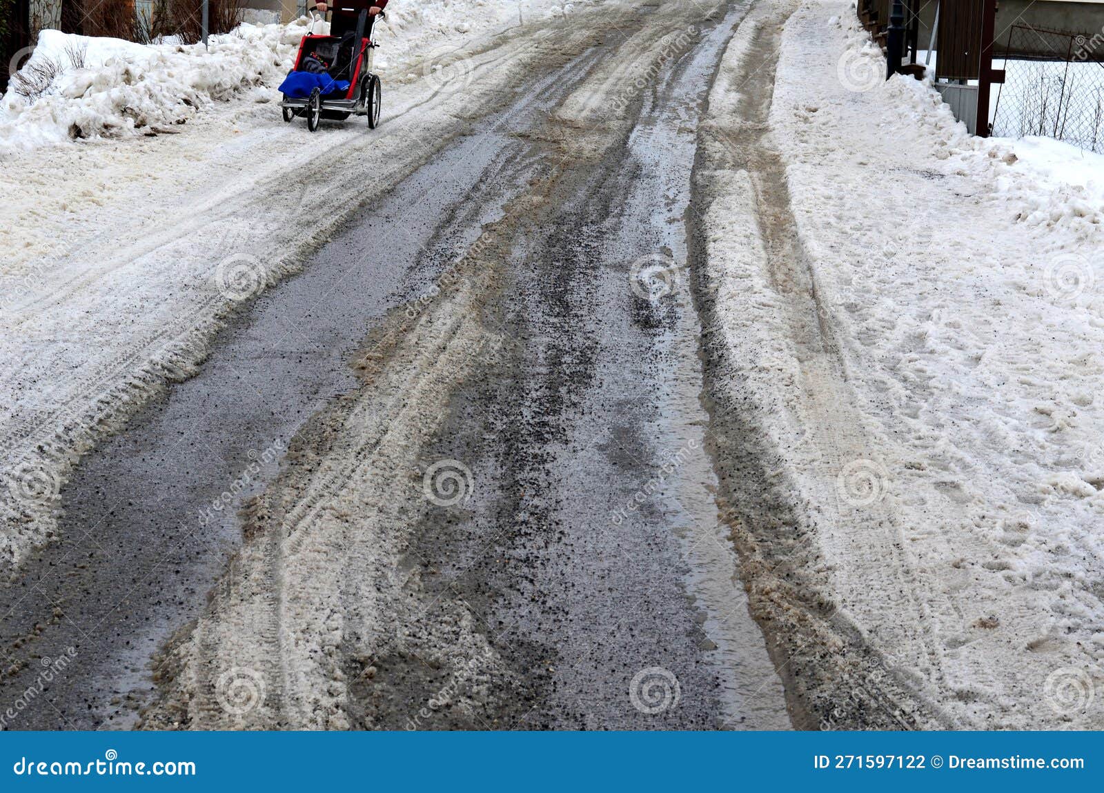Melting Layer of Snow on Road Creates Deep Ruts through Which the Stock ...