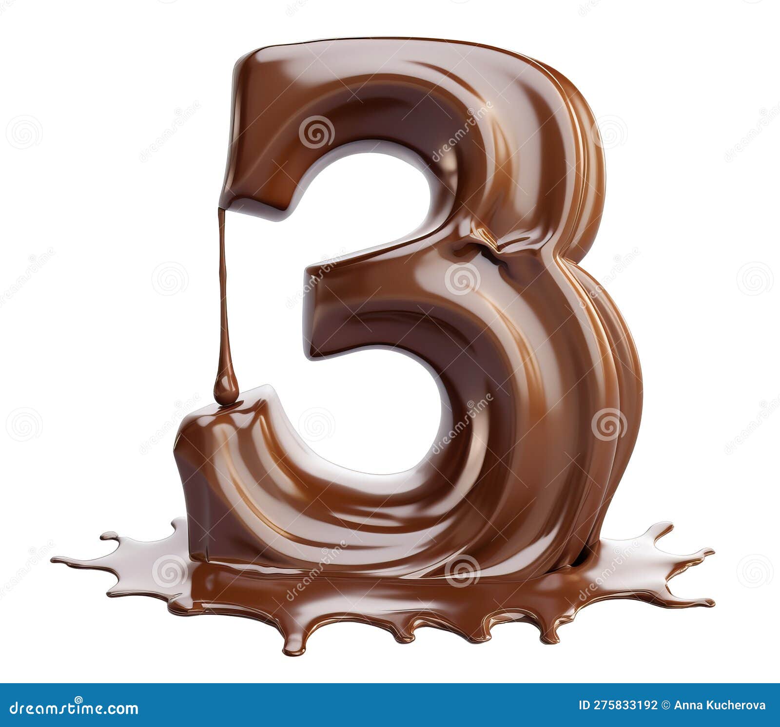 Melting Number 3 Made of Chocolate Isolated on White. Generative AI ...