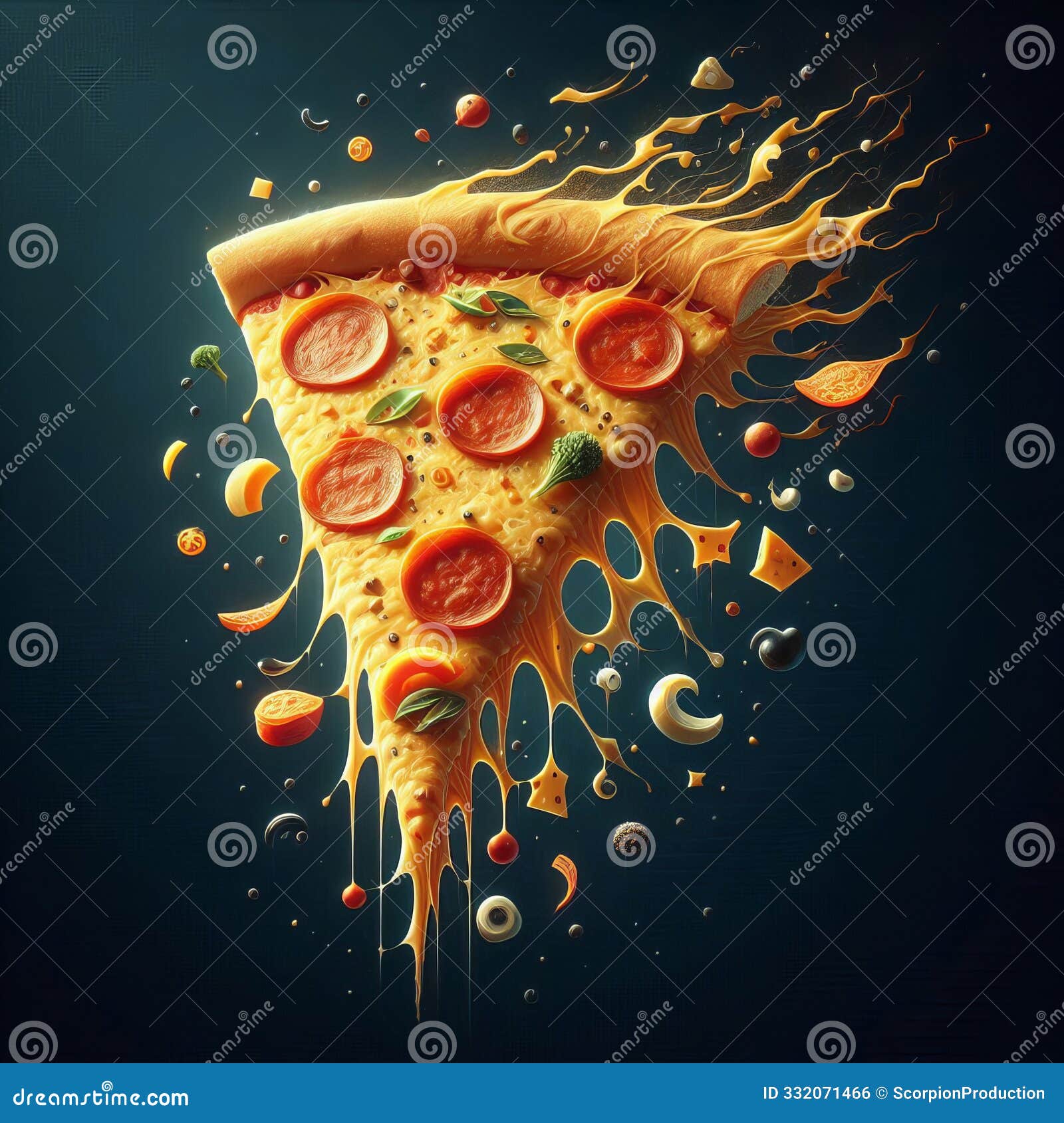 Melting Pepperoni Pizza Slice with Creative Toppings Stock Photo ...