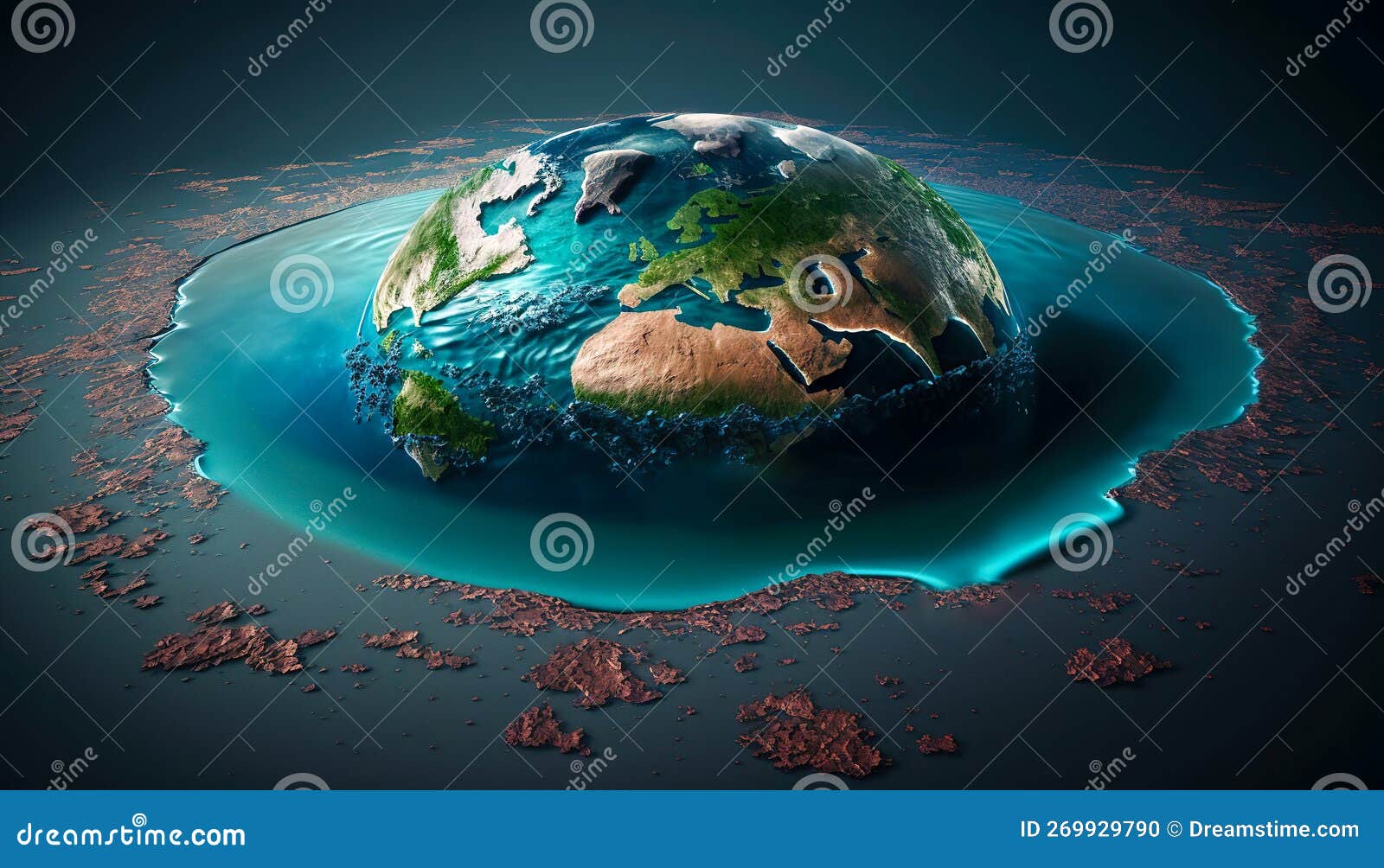 Melting Planet Earth in the Water, Global Warming Concept, Generative ...