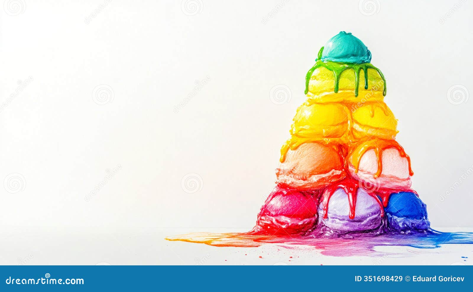Melting Rainbow Ice Cream Pyramid on White Background Stock Image ...