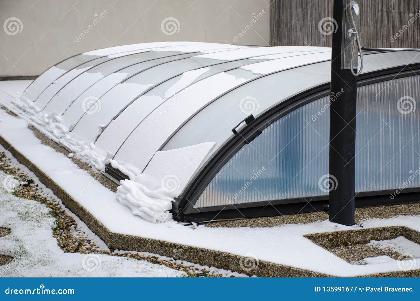 Melting Snow on the Pool Roof Going Down Stock Image - Image of black ...