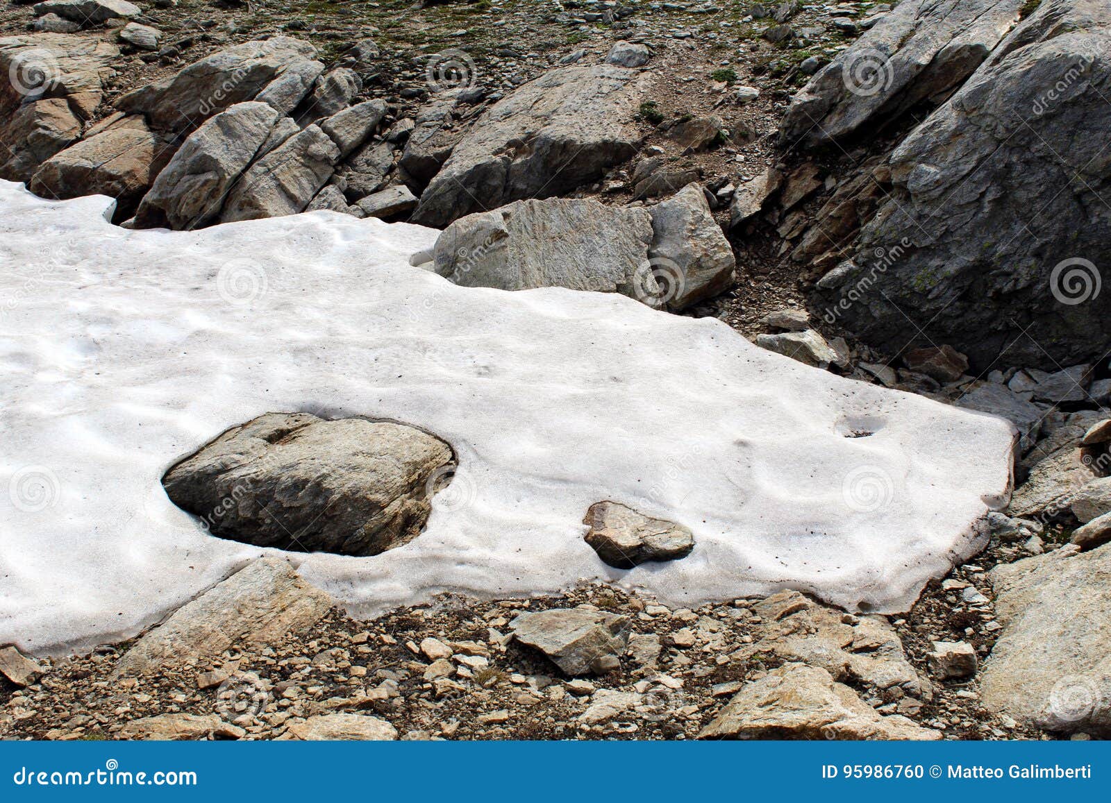 Melting snow between rocks stock photo. Image of white - 95986760