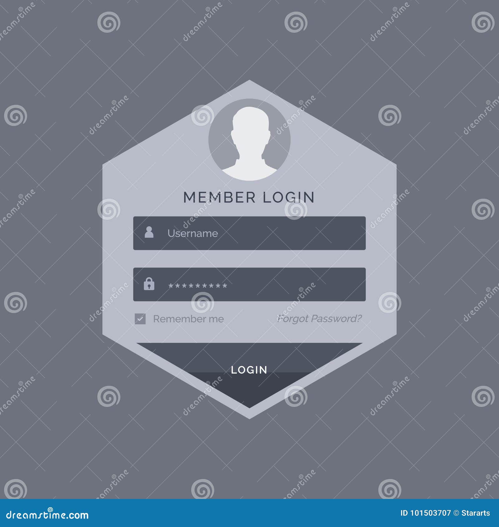 Member Login Form Ui Template Design in Hexagonal Shape Stock Vector ...